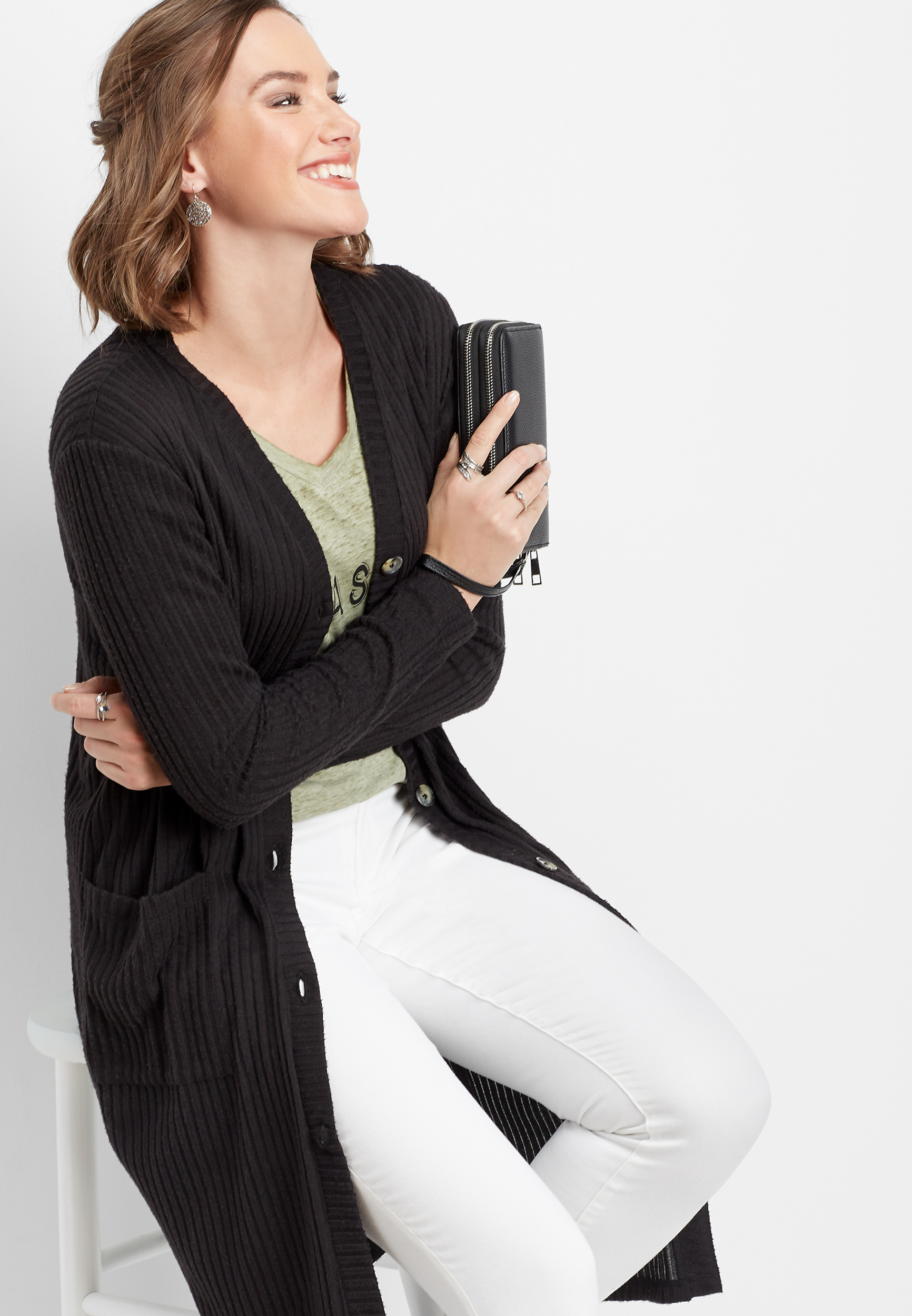 black soft brushed ribbed duster cardigan | maurices