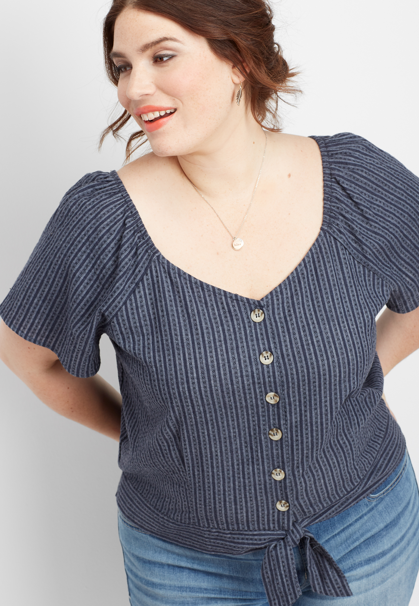 plus size button front flutter sleeve top | maurices