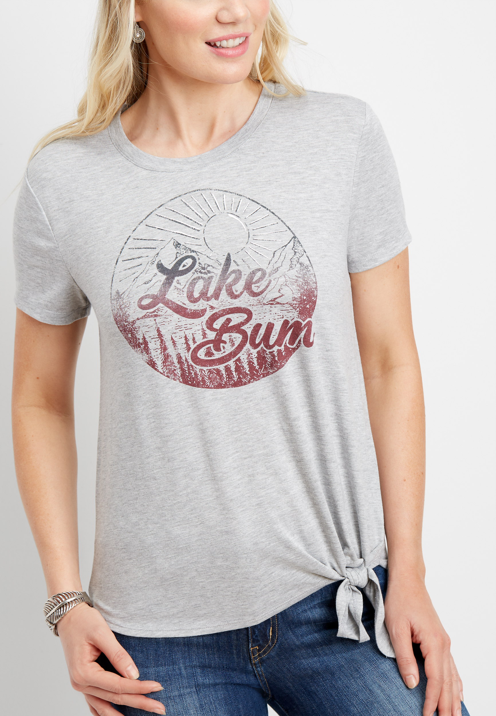 lake bum tie front graphic tee | maurices