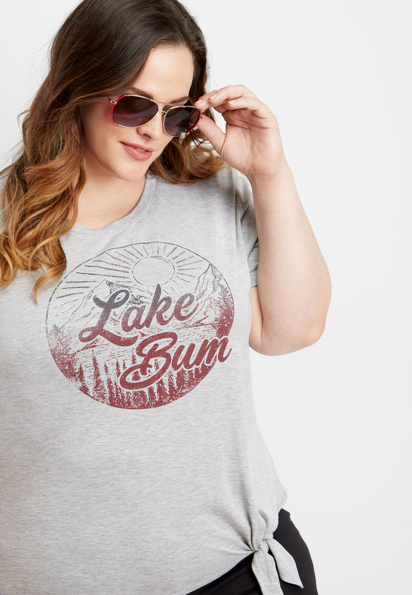 plus size lake bum tie front graphic tee | maurices