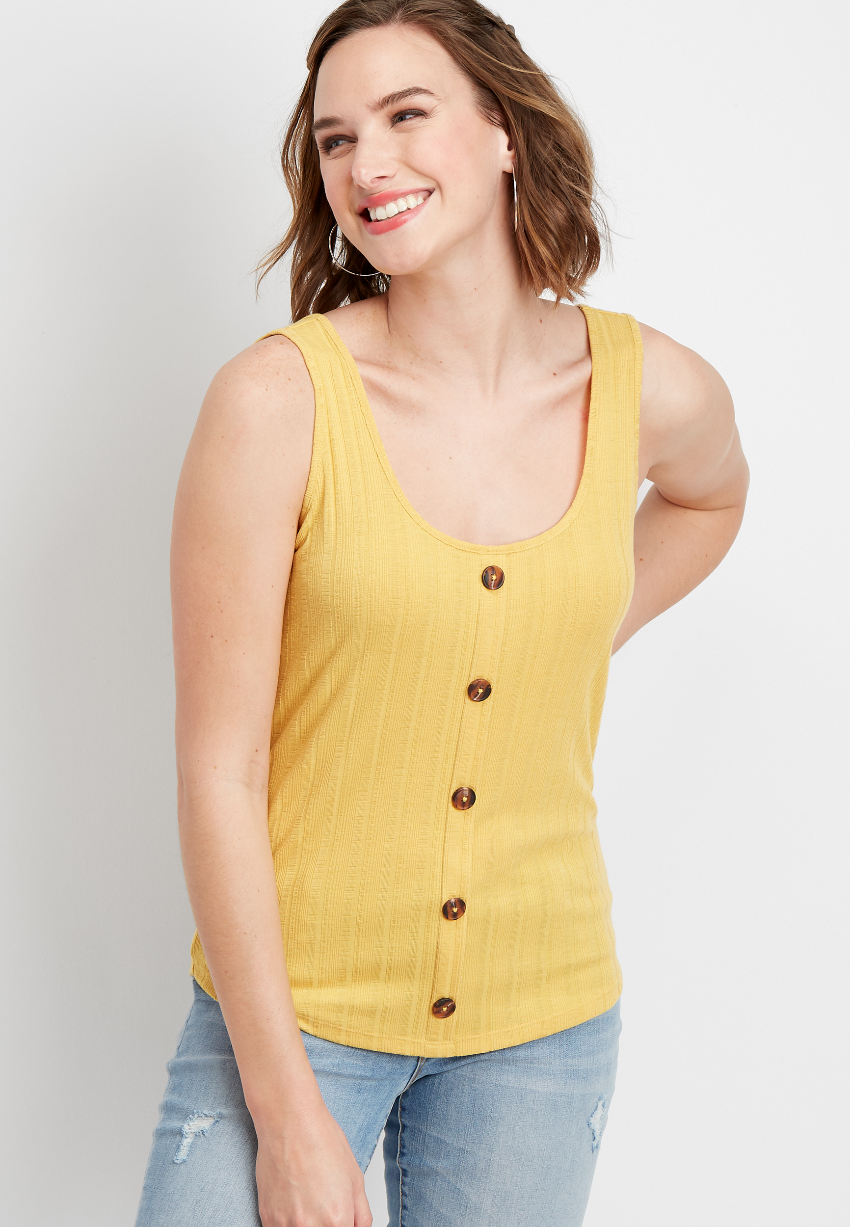 ribbed knit button front tank | maurices