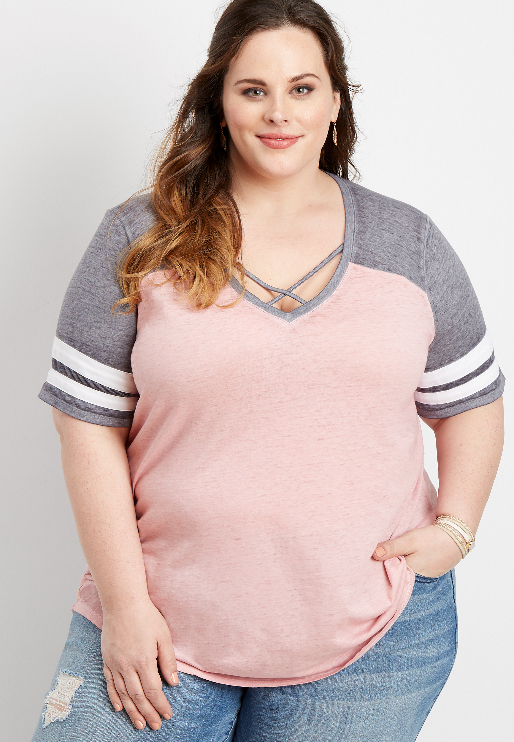 plus size 24/7 cross front baseball tee | maurices