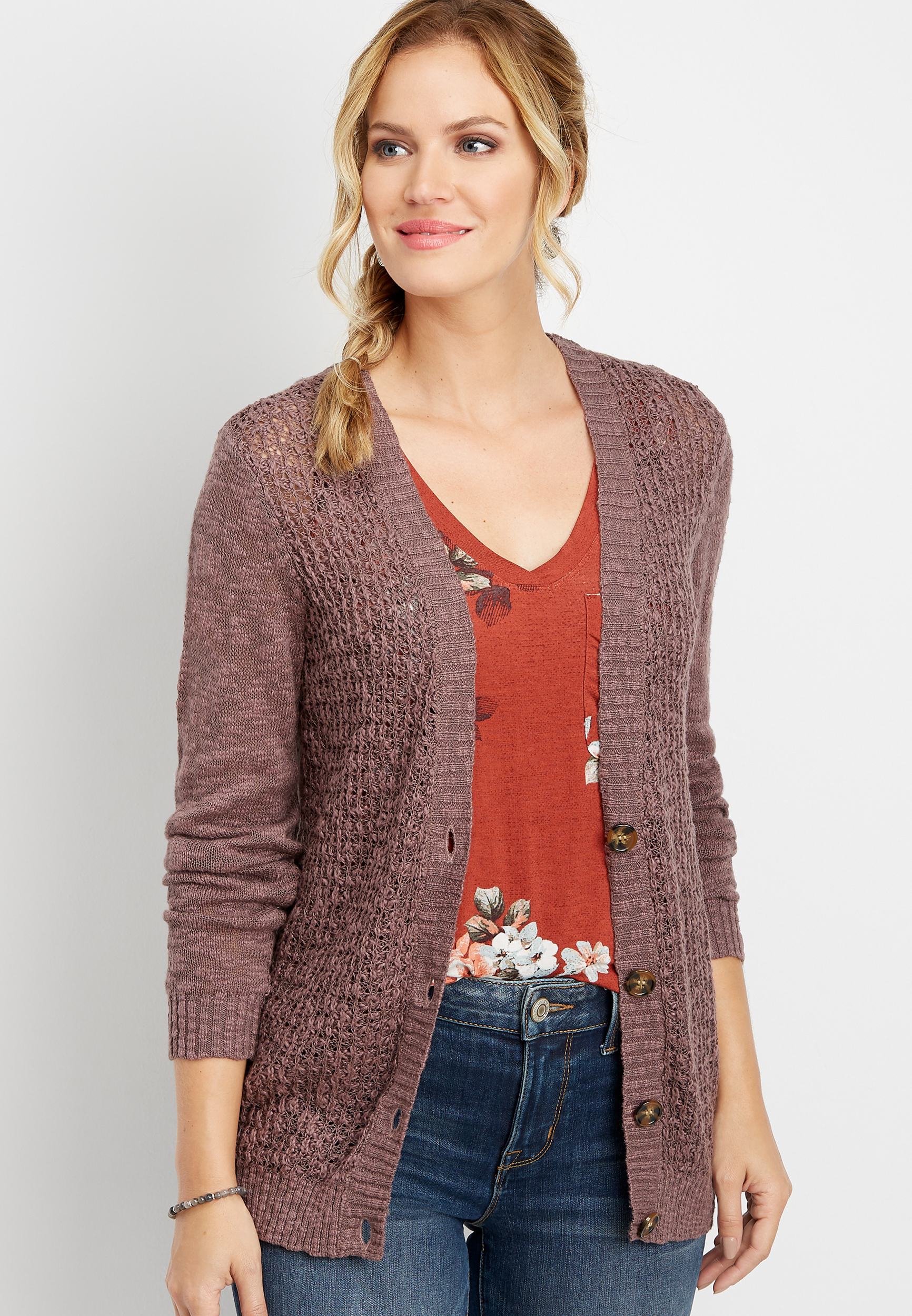 solid big button boyfriend cardigan | maurices