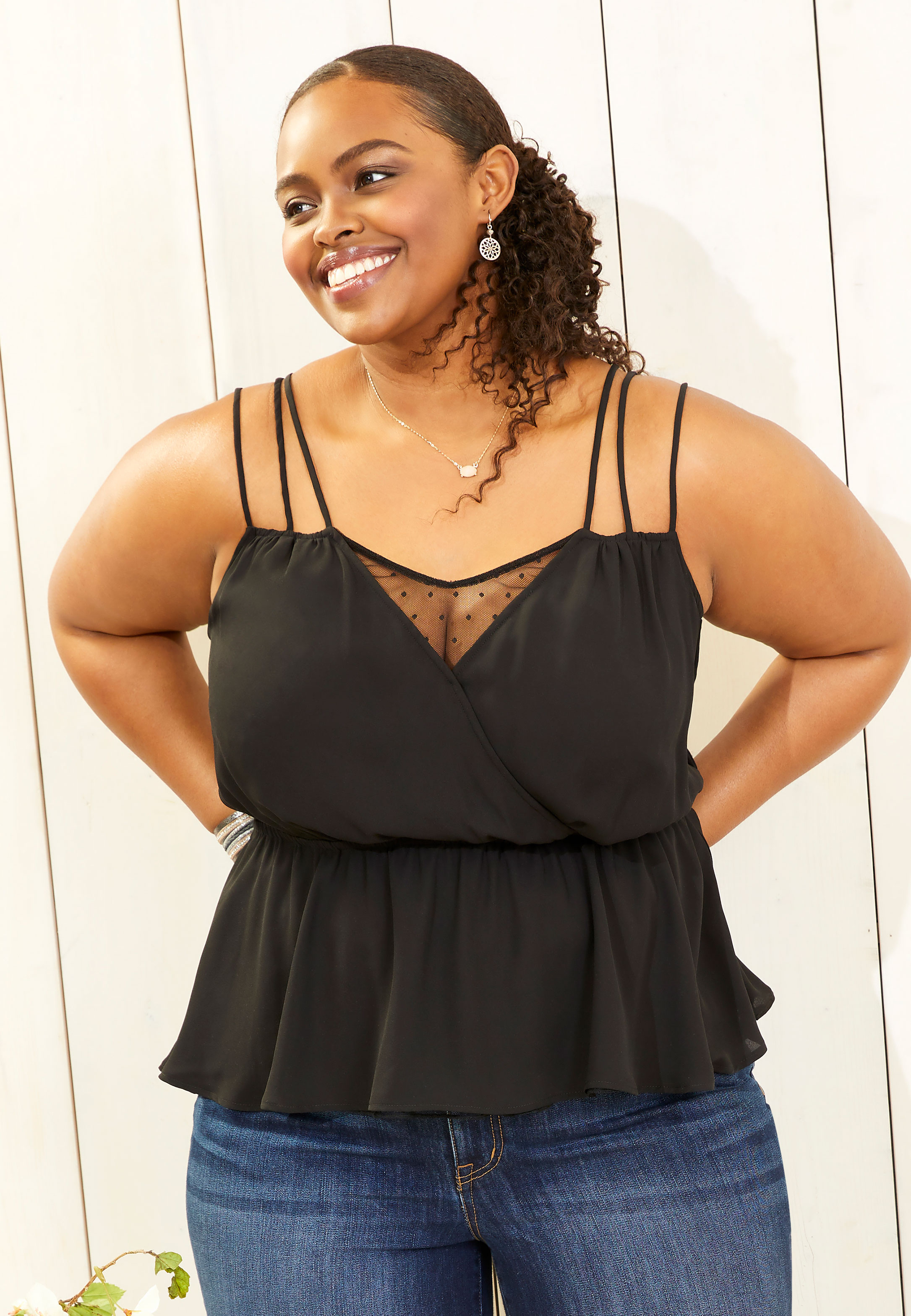 plus size strappy dot mesh tank | maurices