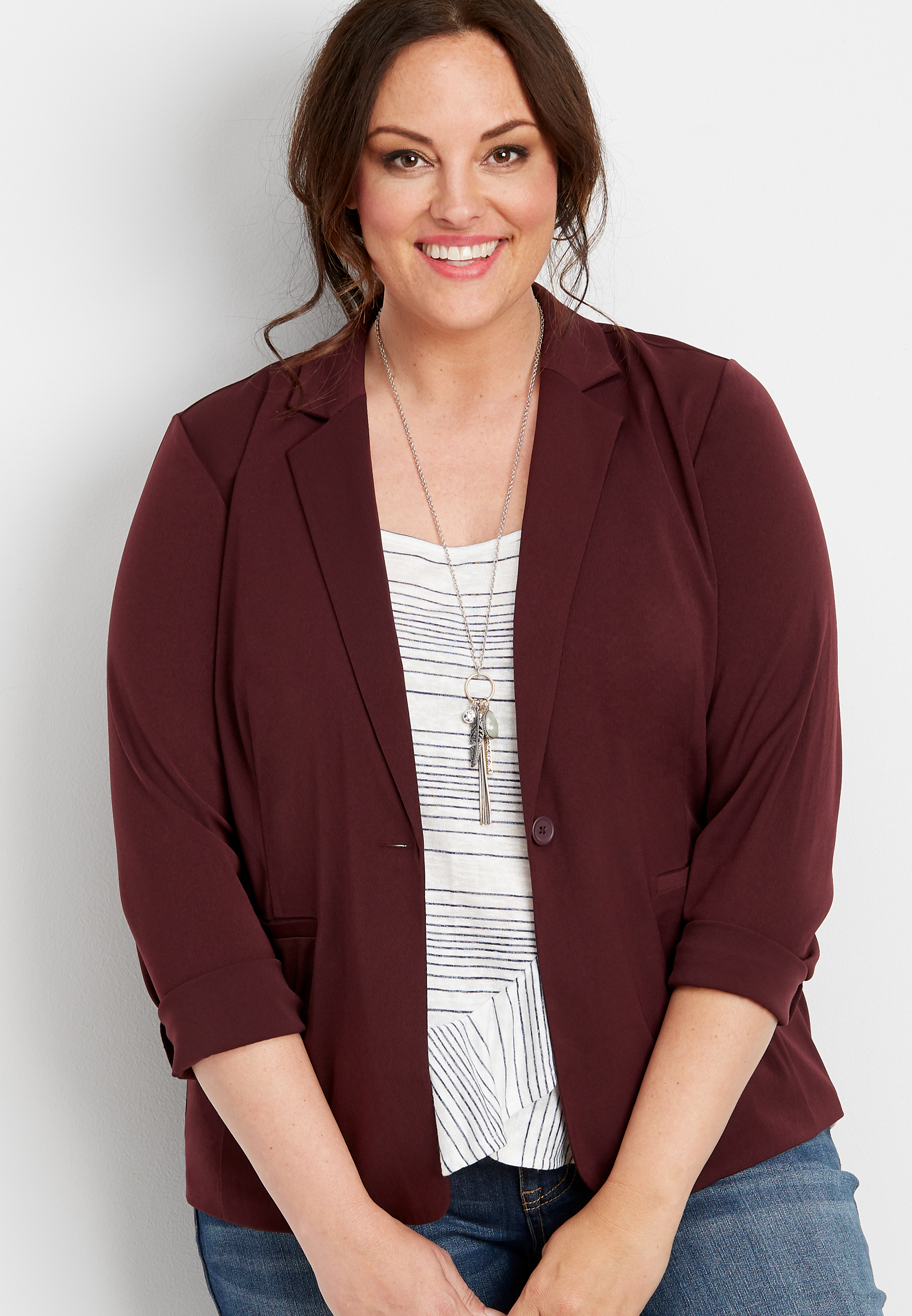 plus size solid button front blazer | maurices