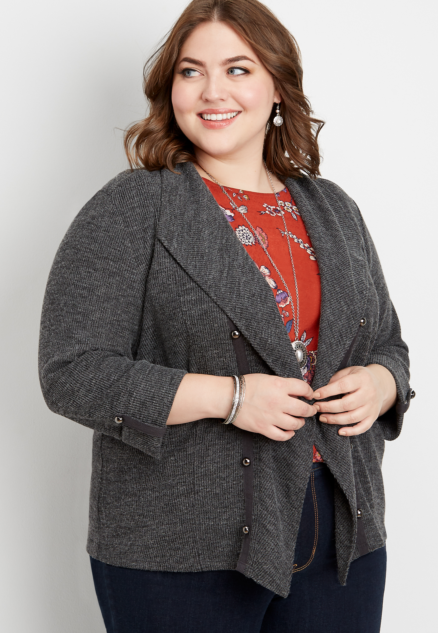 plus size solid cascade front military cardigan | maurices