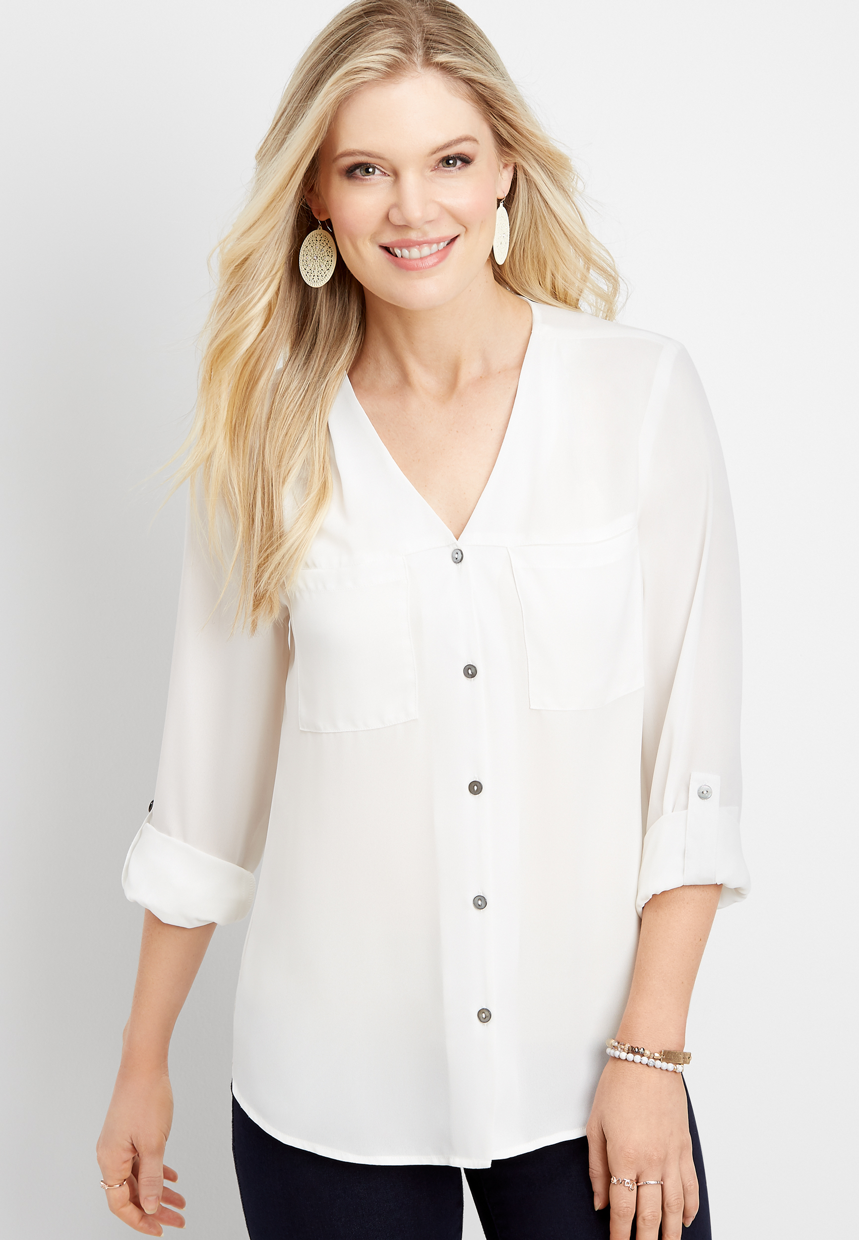 button front pocket blouse | maurices