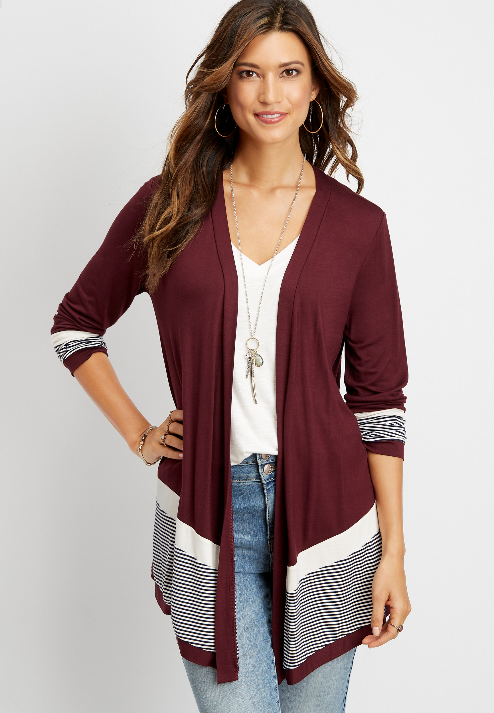 long sleeve striped colorblock cardigan | maurices