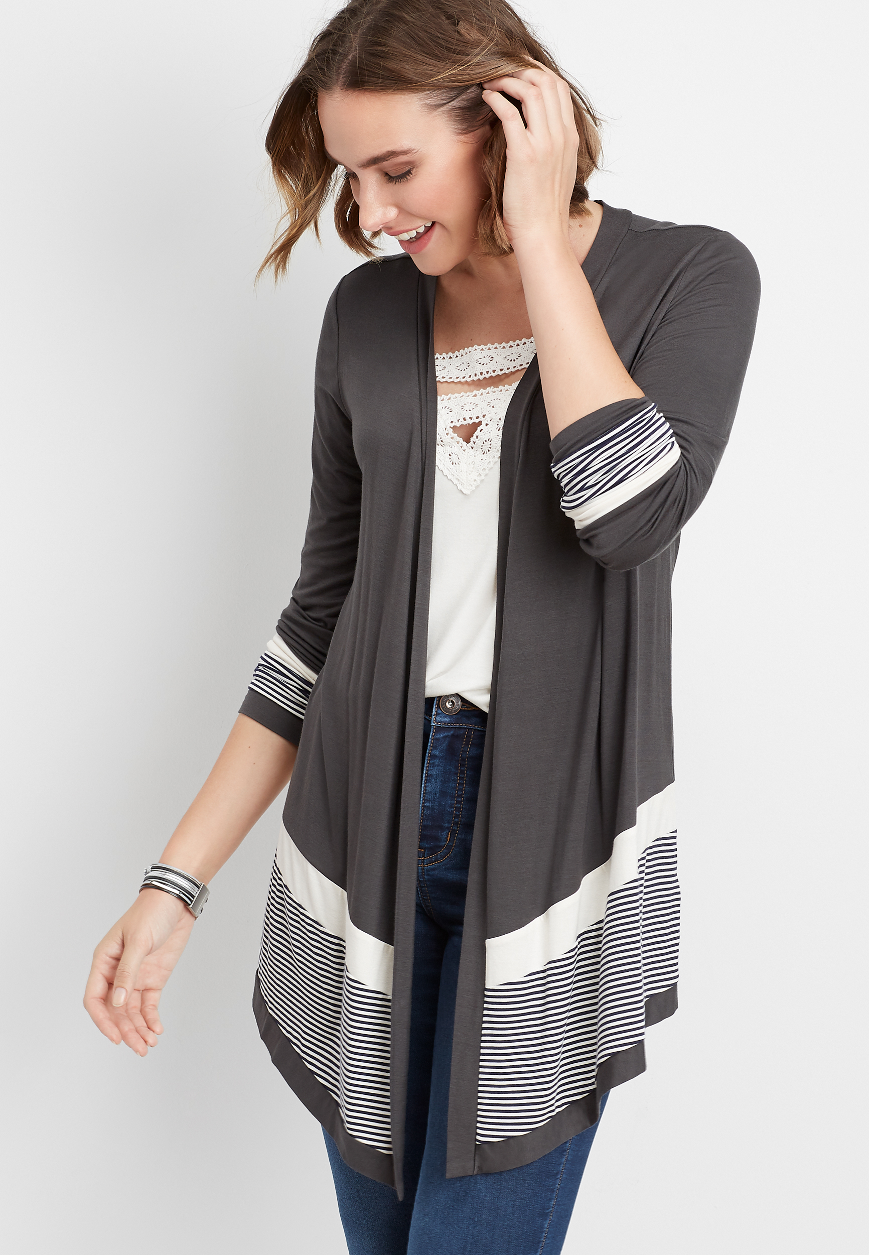 long sleeve striped colorblock cardigan | maurices
