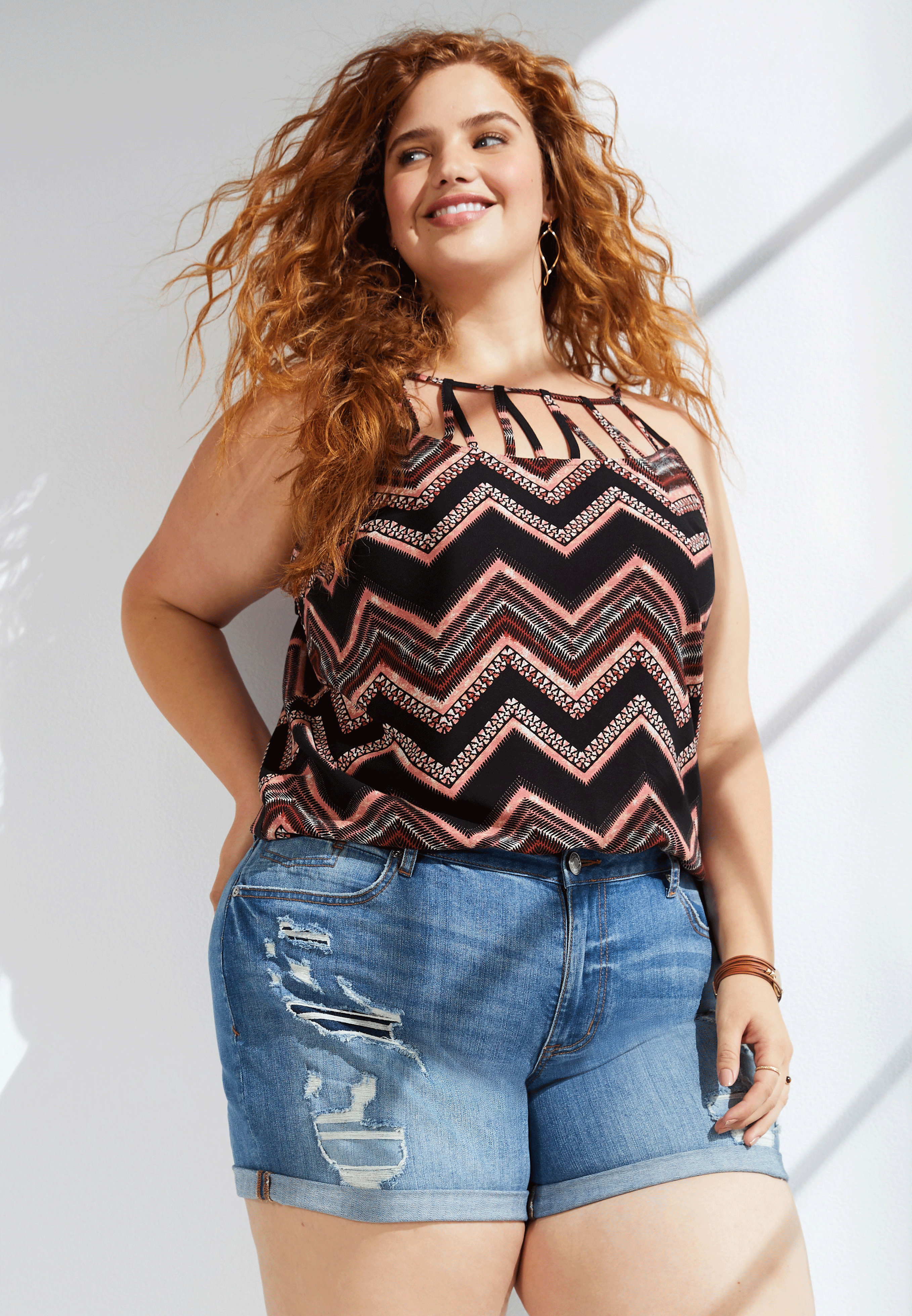 plus size cage front chevron tank | maurices