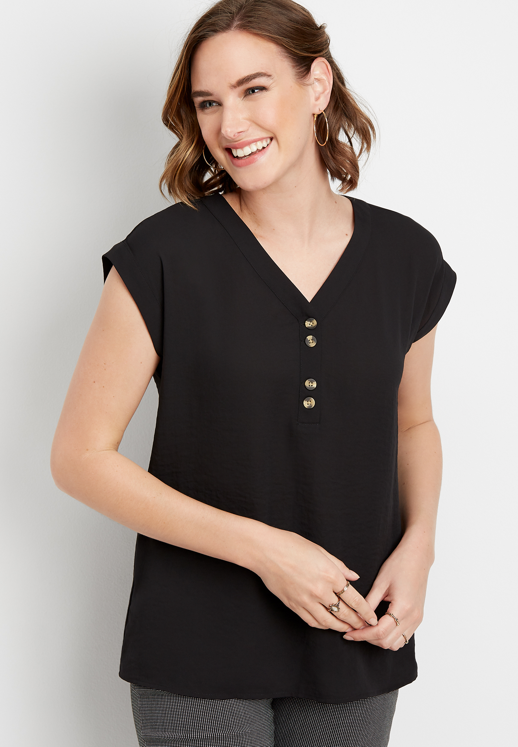solid button down v-neck blouse | maurices
