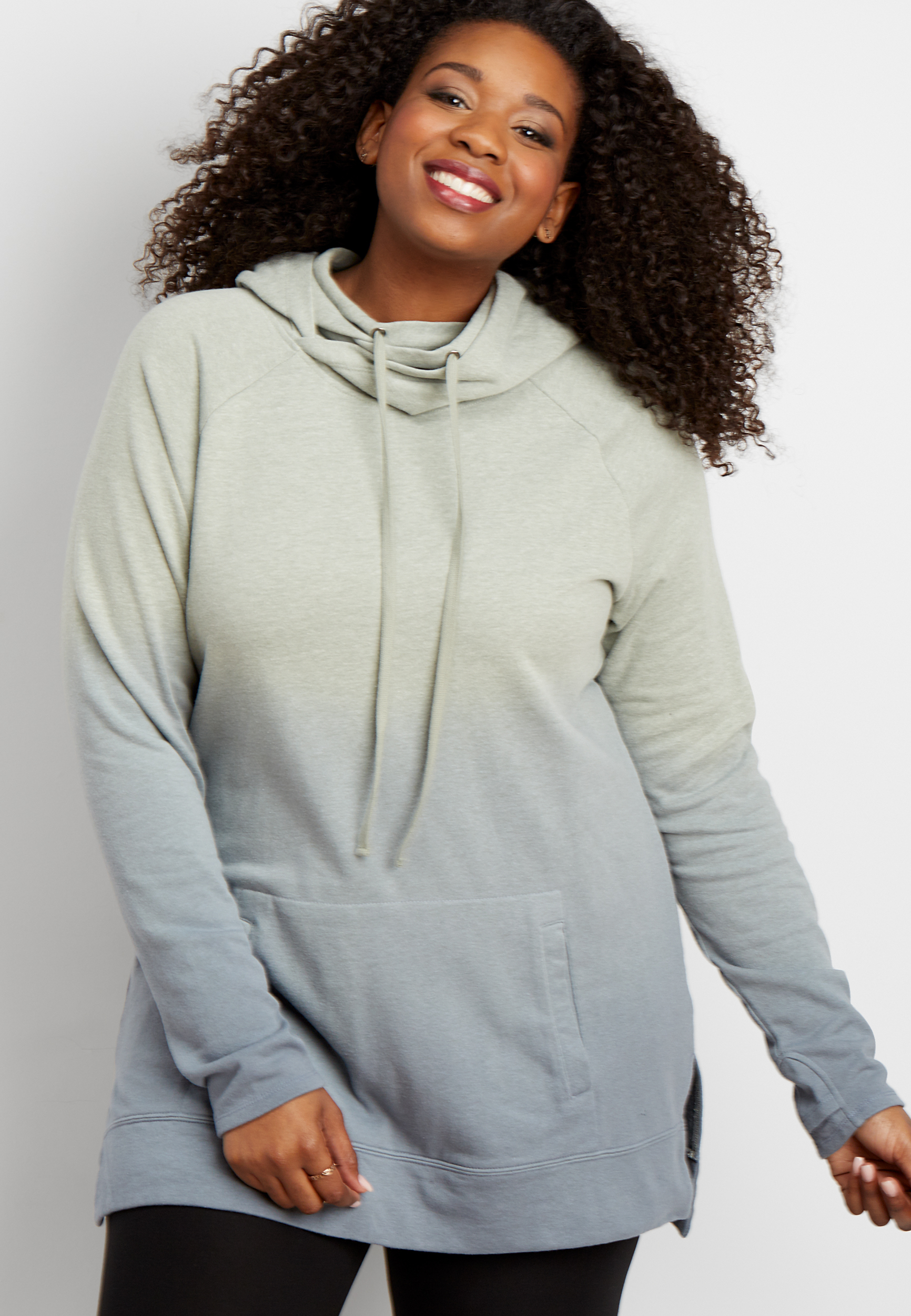 plus size ombre double hooded pullover tunic sweatshirt | maurices