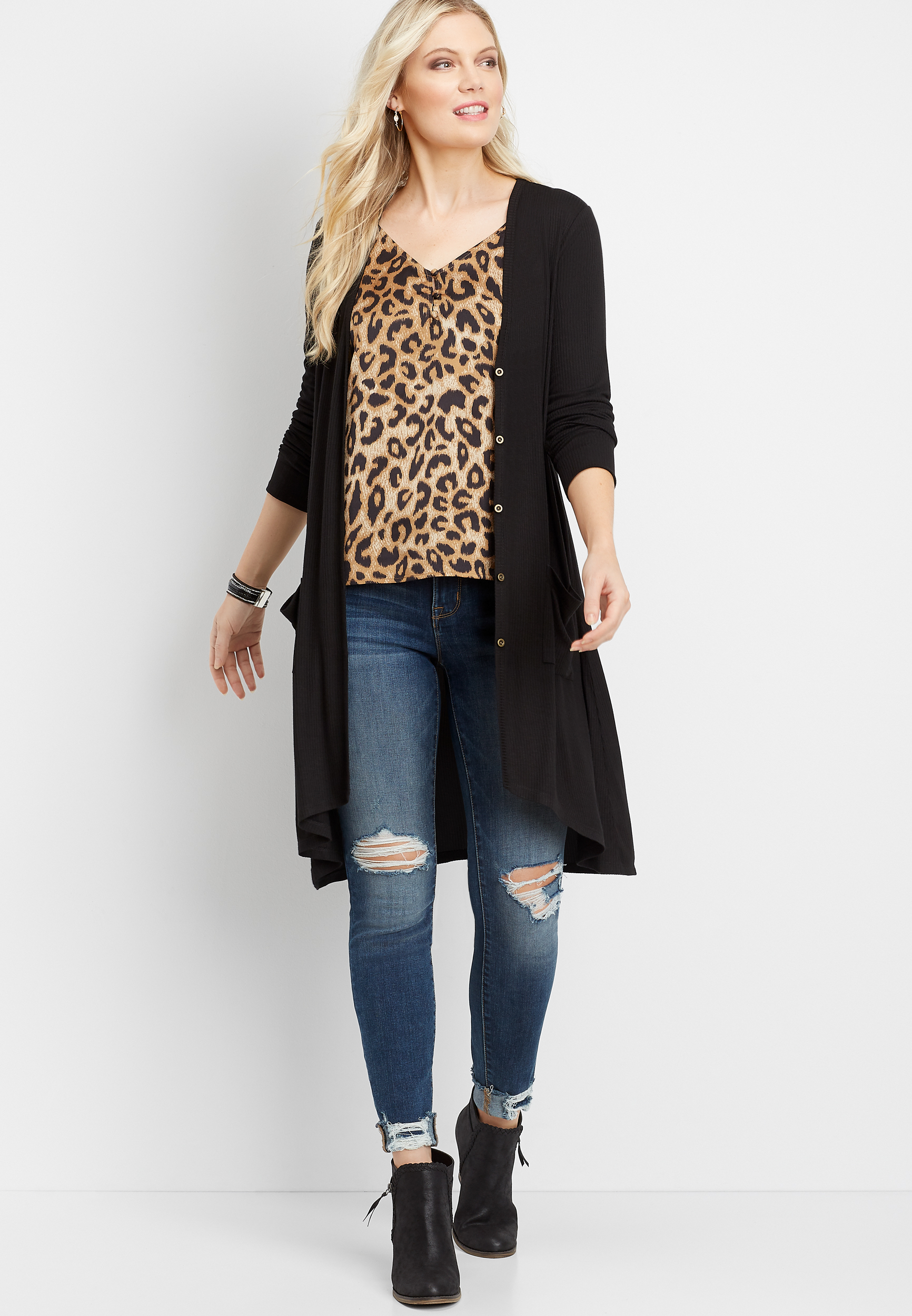 Solid Ribbed Button Down Duster Cardigan | maurices