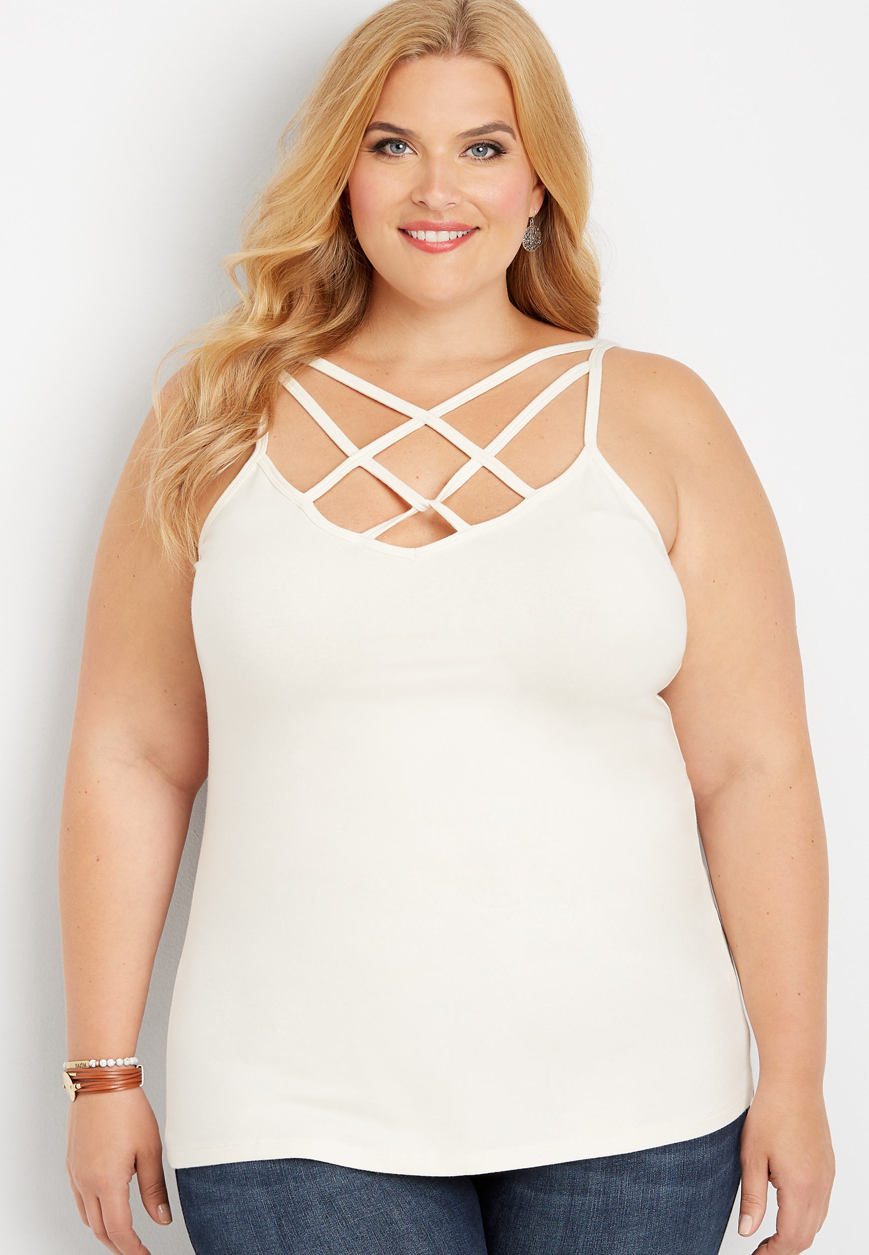 plus size strappy neck solid layering tank | maurices