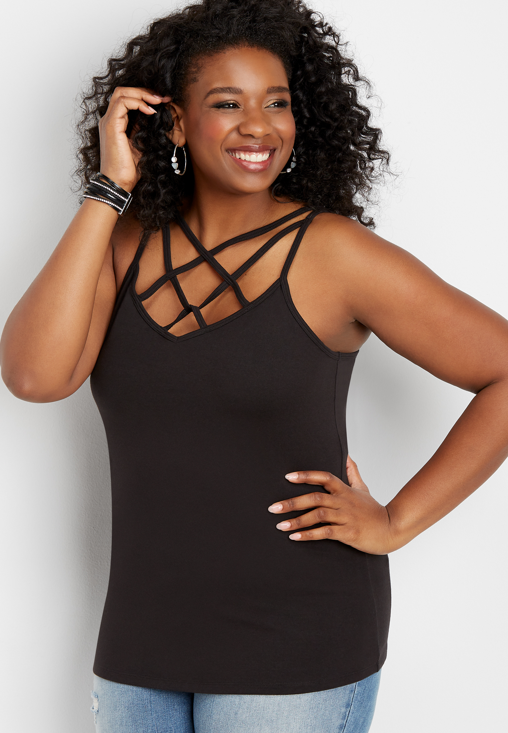 plus size solid strappy neck layering cami | maurices