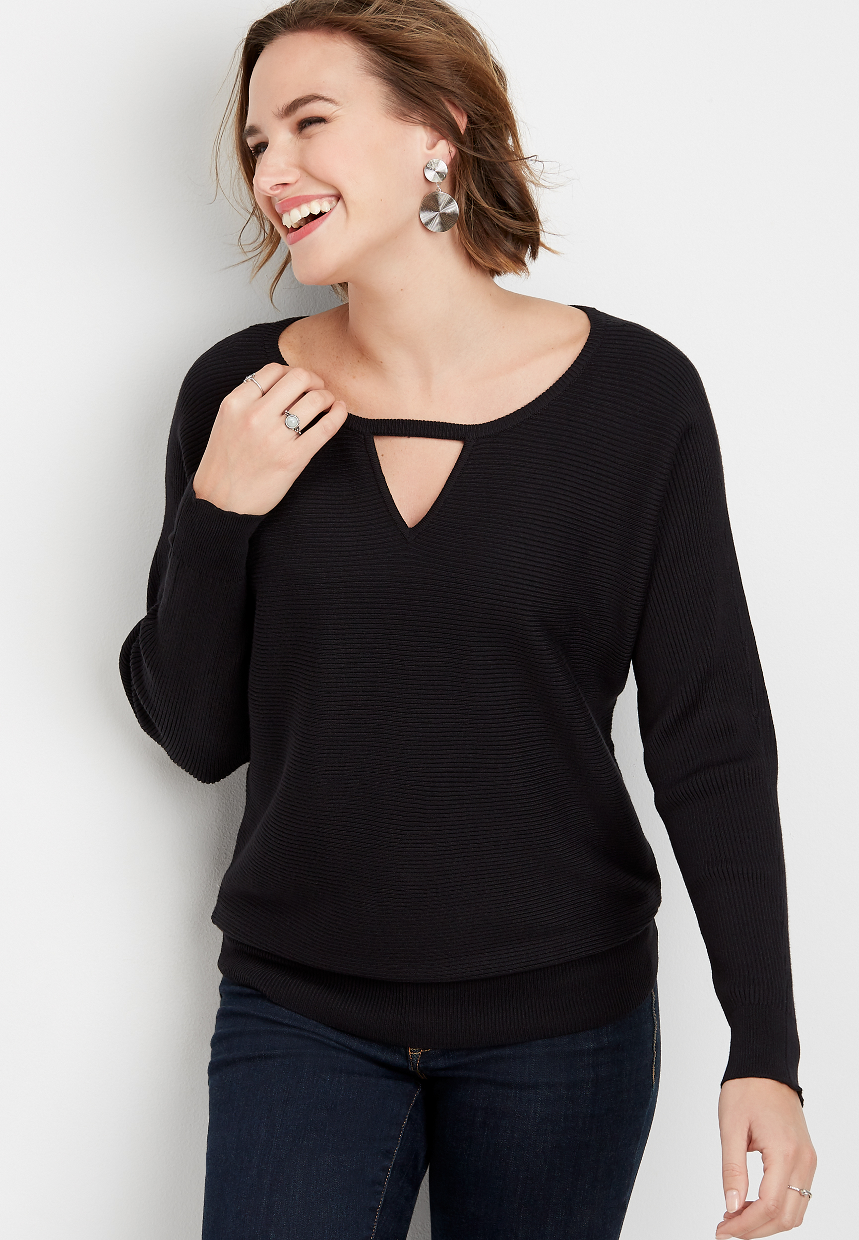 solid long sleeve keyhole pullover | maurices