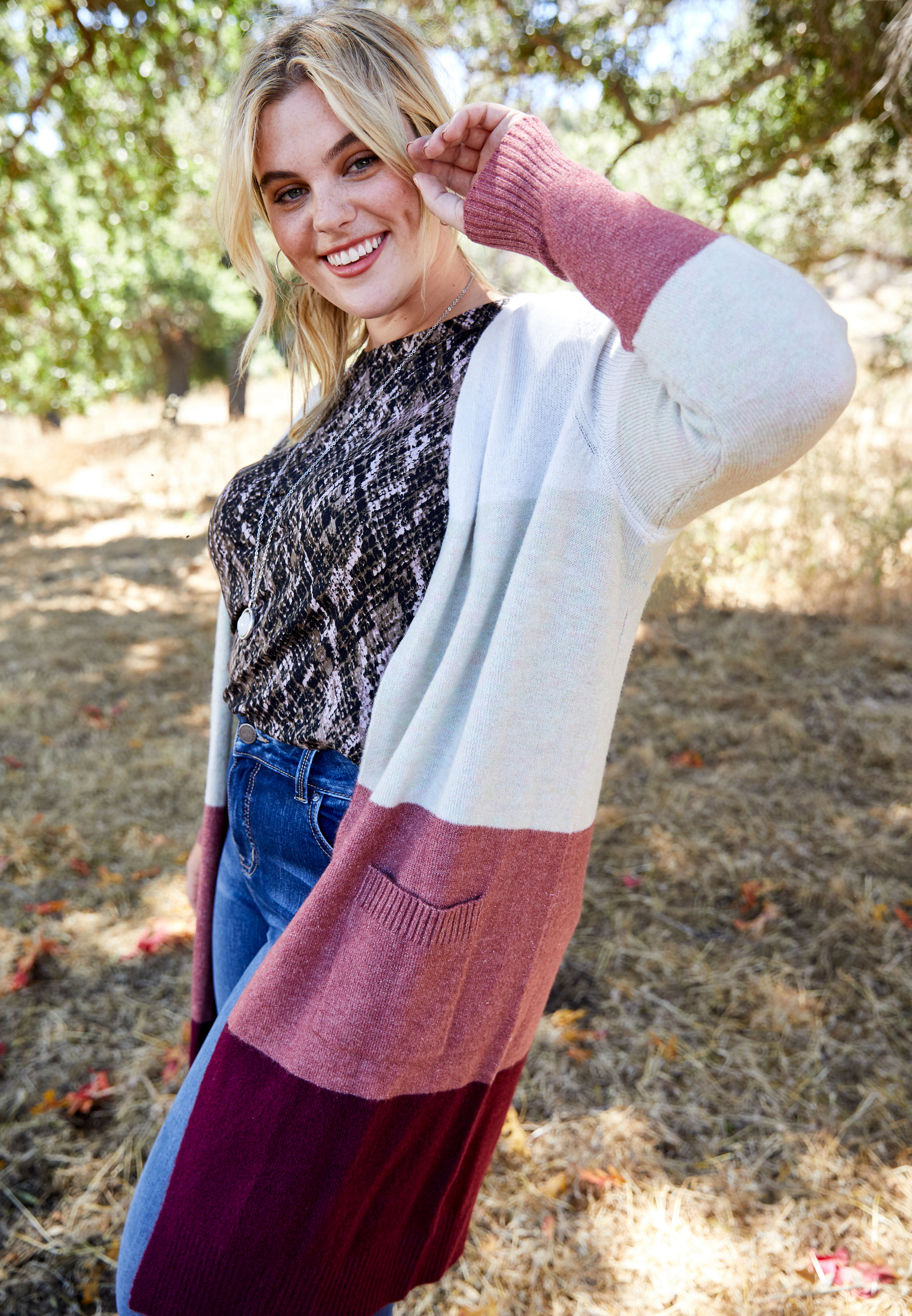 plus size long sleeve colorblock duster cardigan | maurices