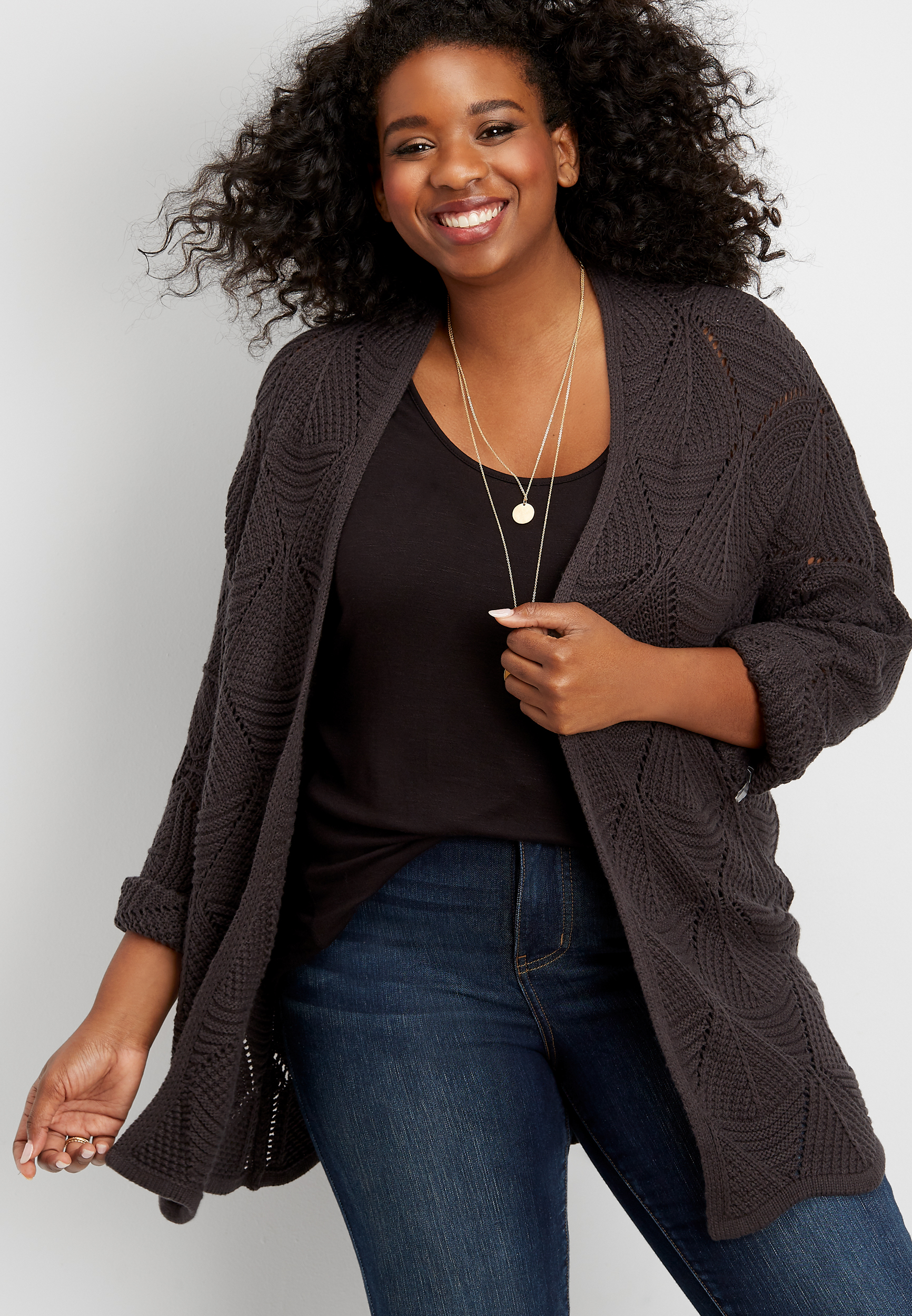 plus size open pointelle oversized cardigan | maurices