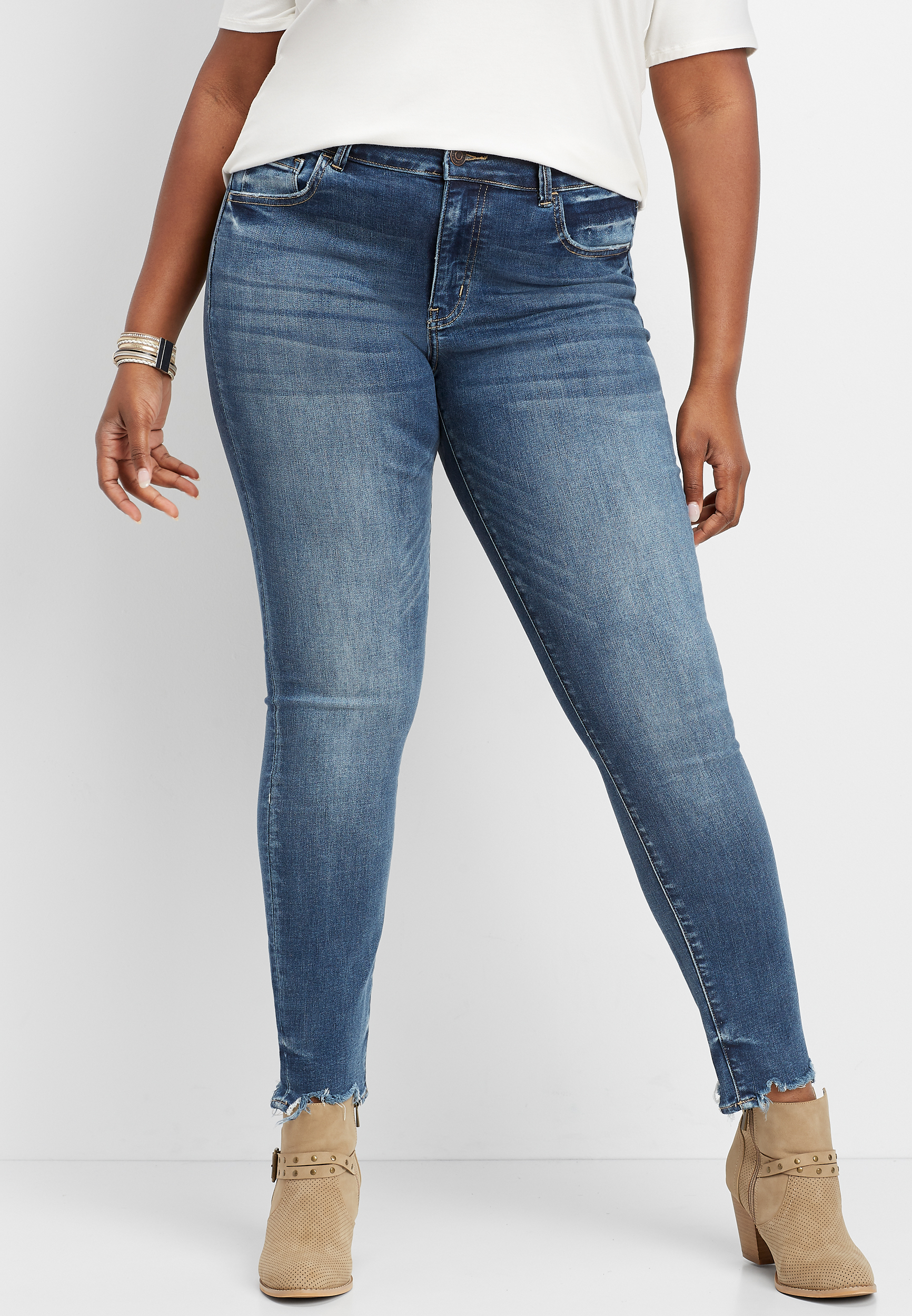 Plus Size Flying Monkey™ Destructed Hem Skinny Jean | maurices