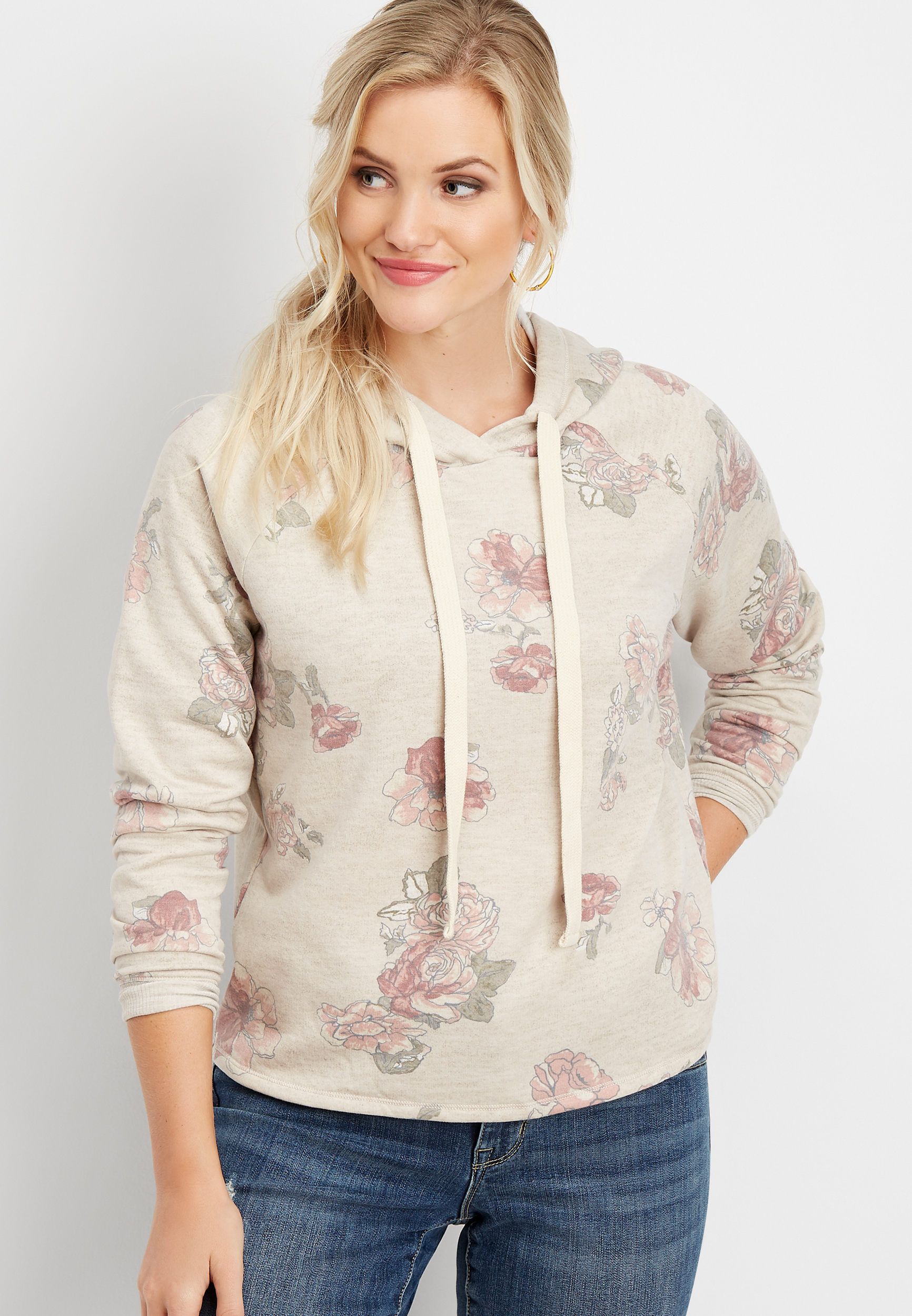 floral cropped pullover hoodie | maurices