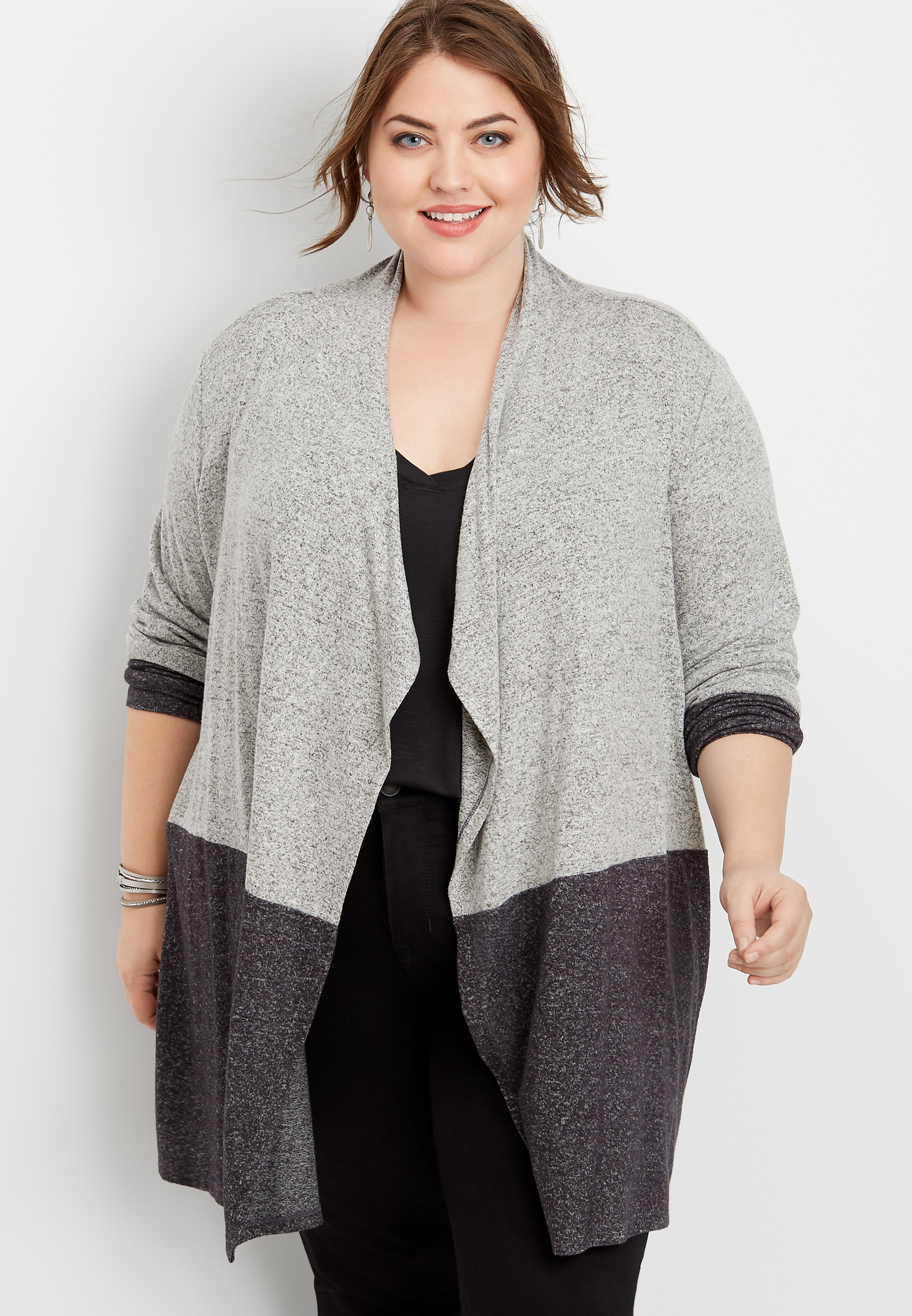 plus size colorblock open front cardigan | maurices