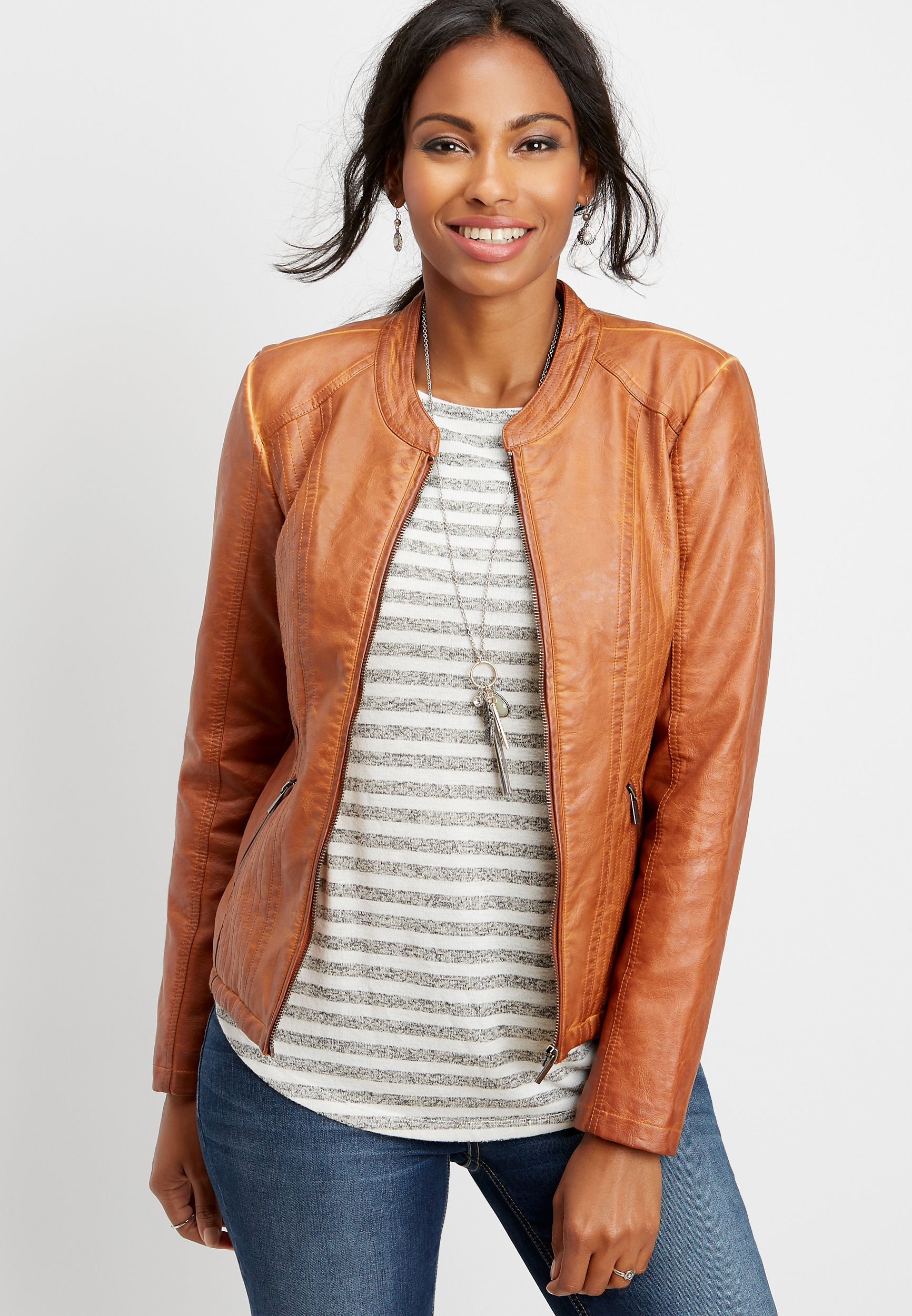 faux leather princess seam jacket | maurices