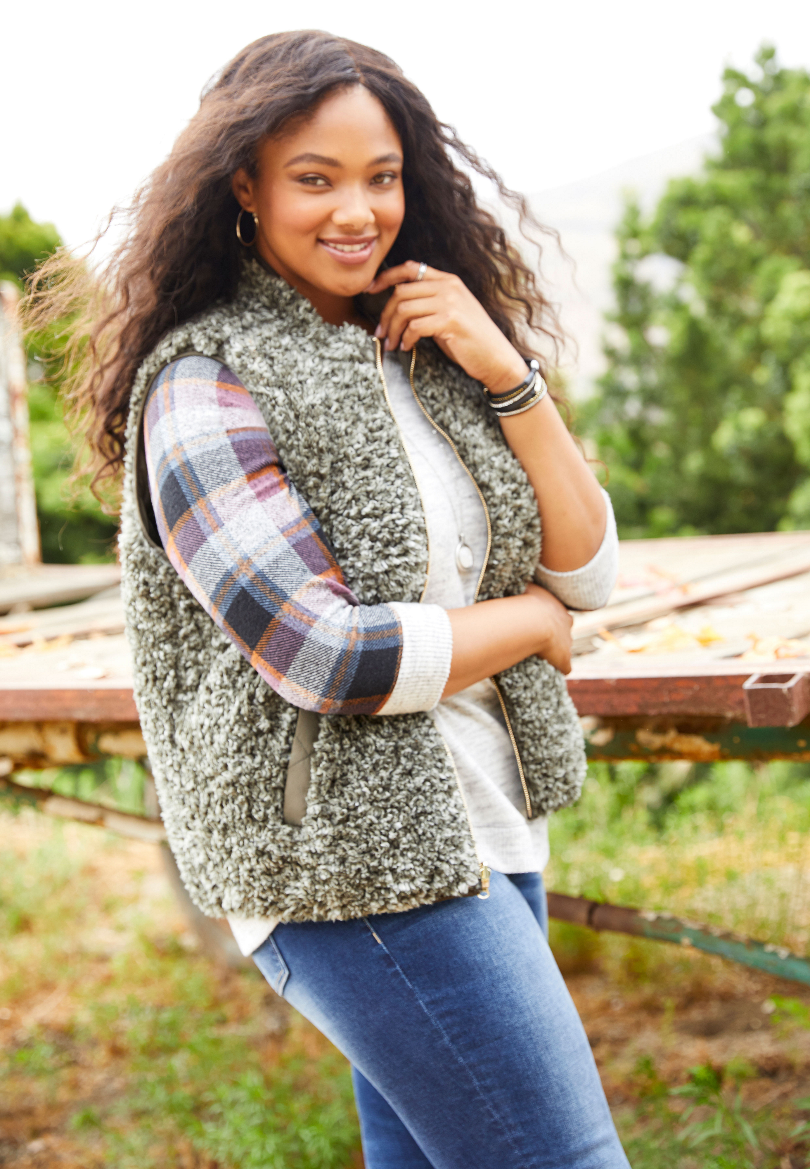plus size reversible sherpa vest | maurices