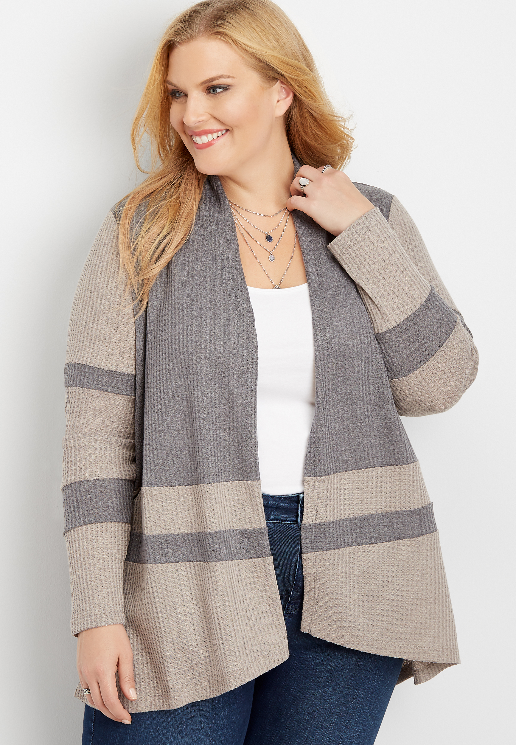 plus size colorblock waffle cardigan | maurices