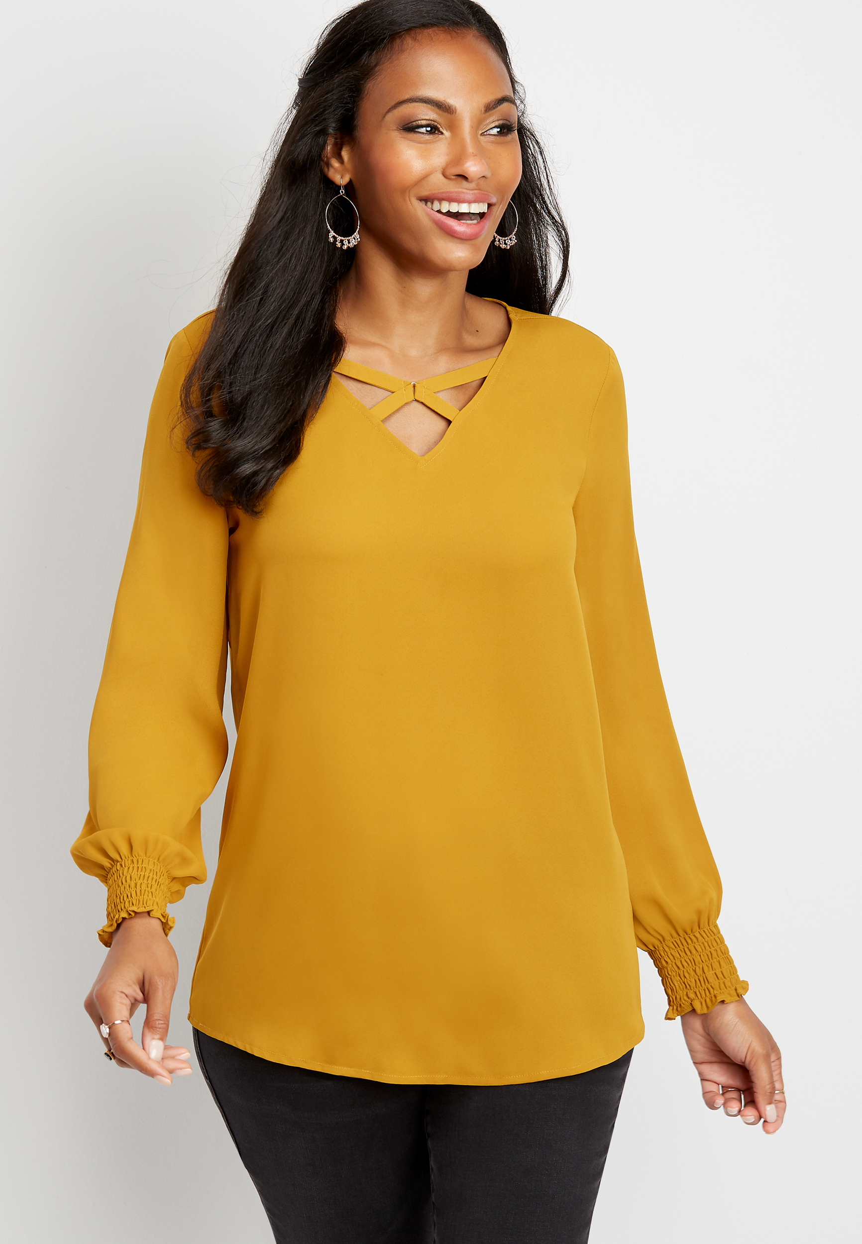 solid strappy neck tunic blouse | maurices