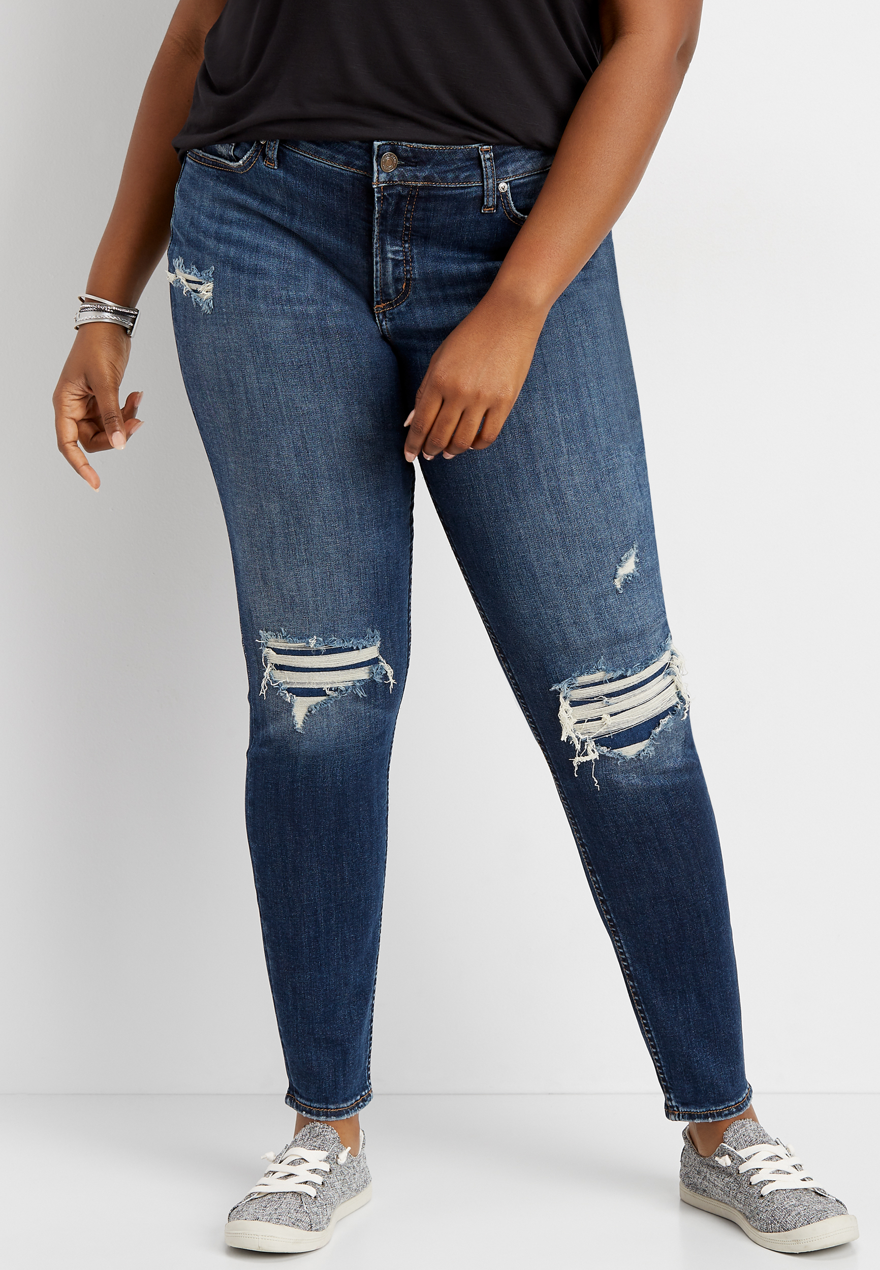 Plus Size Silver Jeans Co.® Elyse Backed Destructed Skinny Jean | maurices