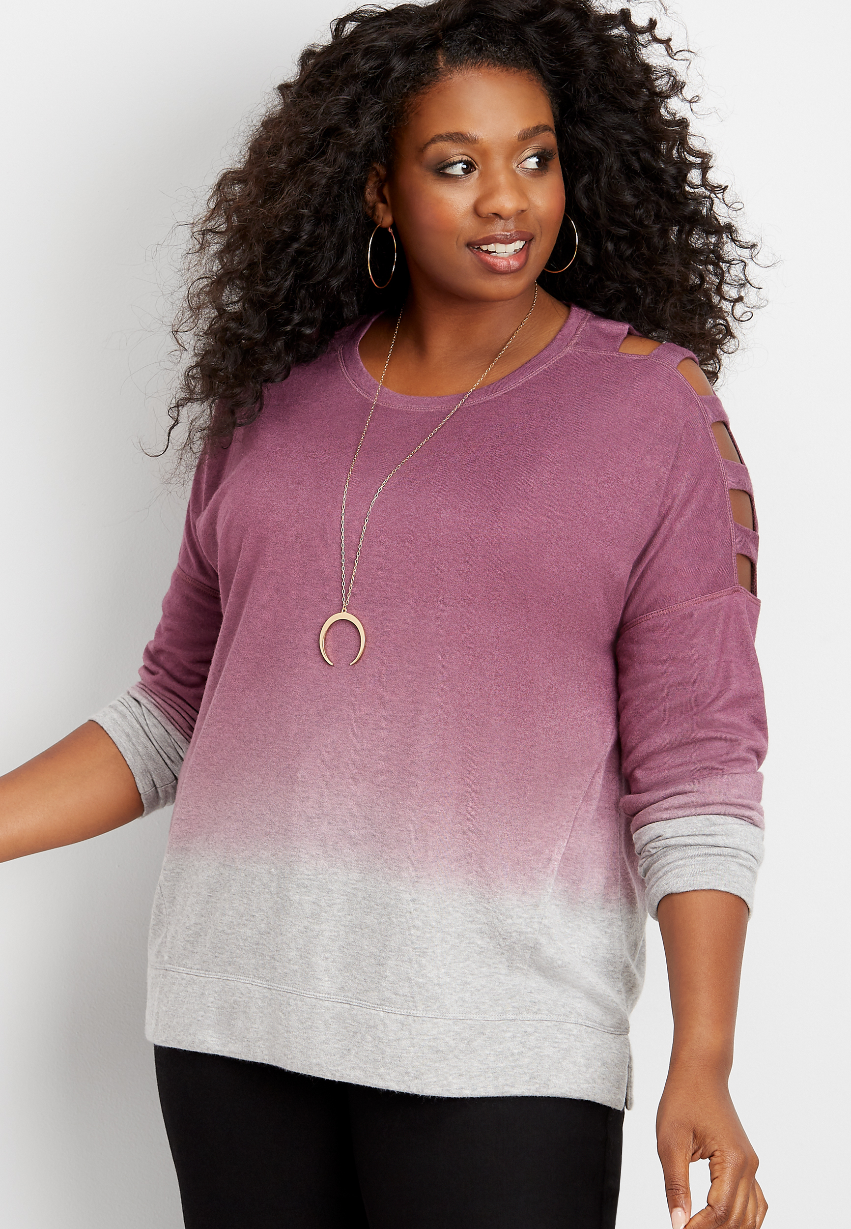 plus size ombre cutout long sleeve pullover | maurices