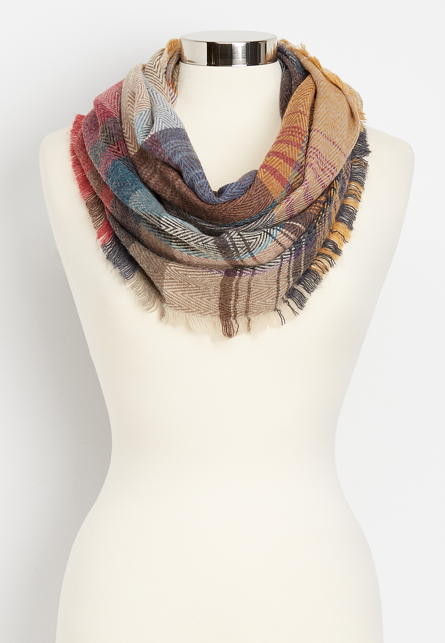multi plaid herringbone infinity scarf | maurices