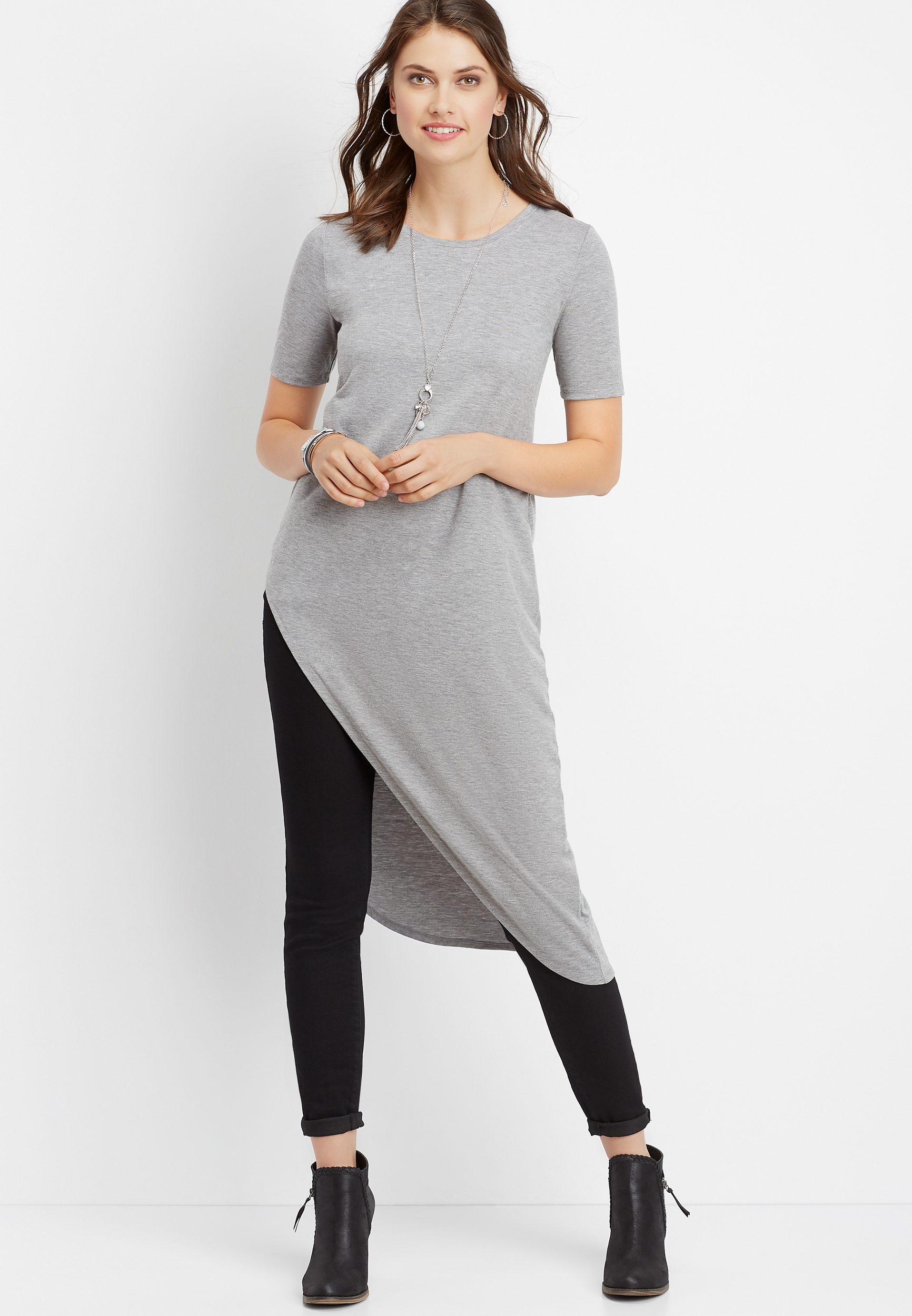 24/7 solid dramatic asymmetrical tee | maurices