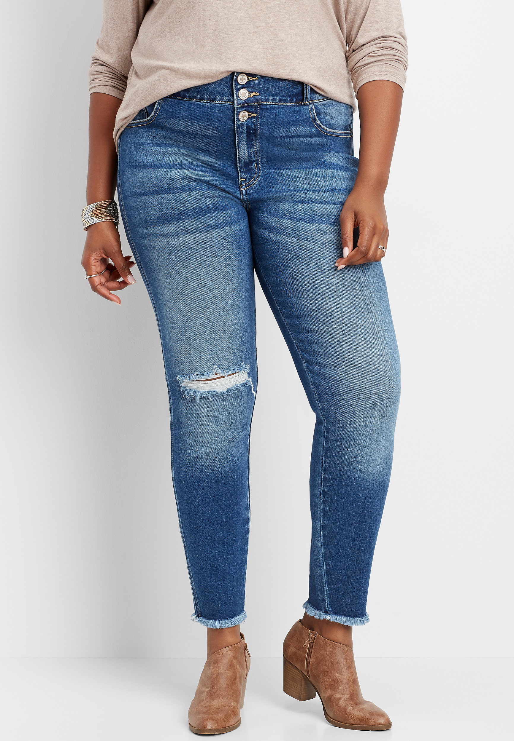 Plus Size Kancan™ High Rise Frayed Hem Skinny Jean Maurices