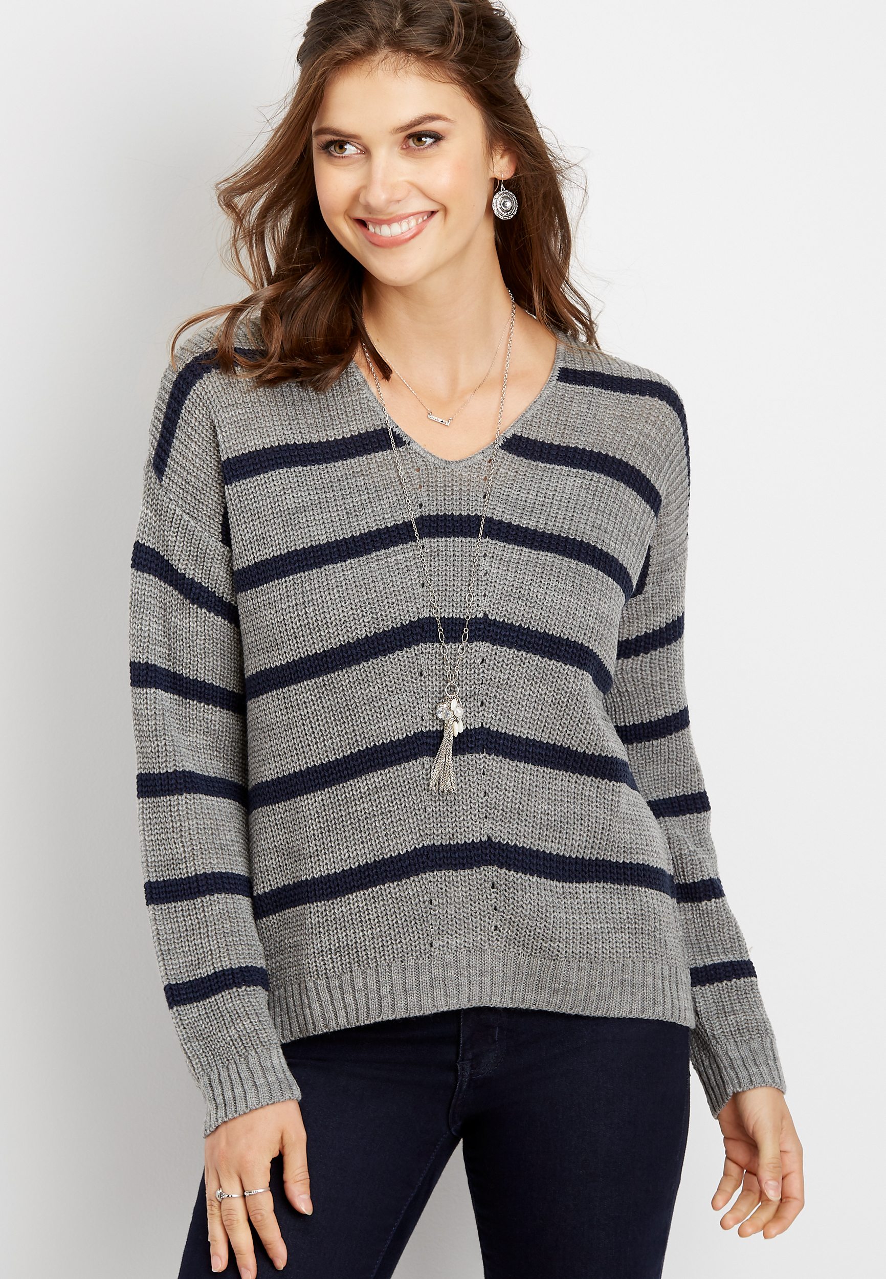 stripe v-neck pullover | maurices