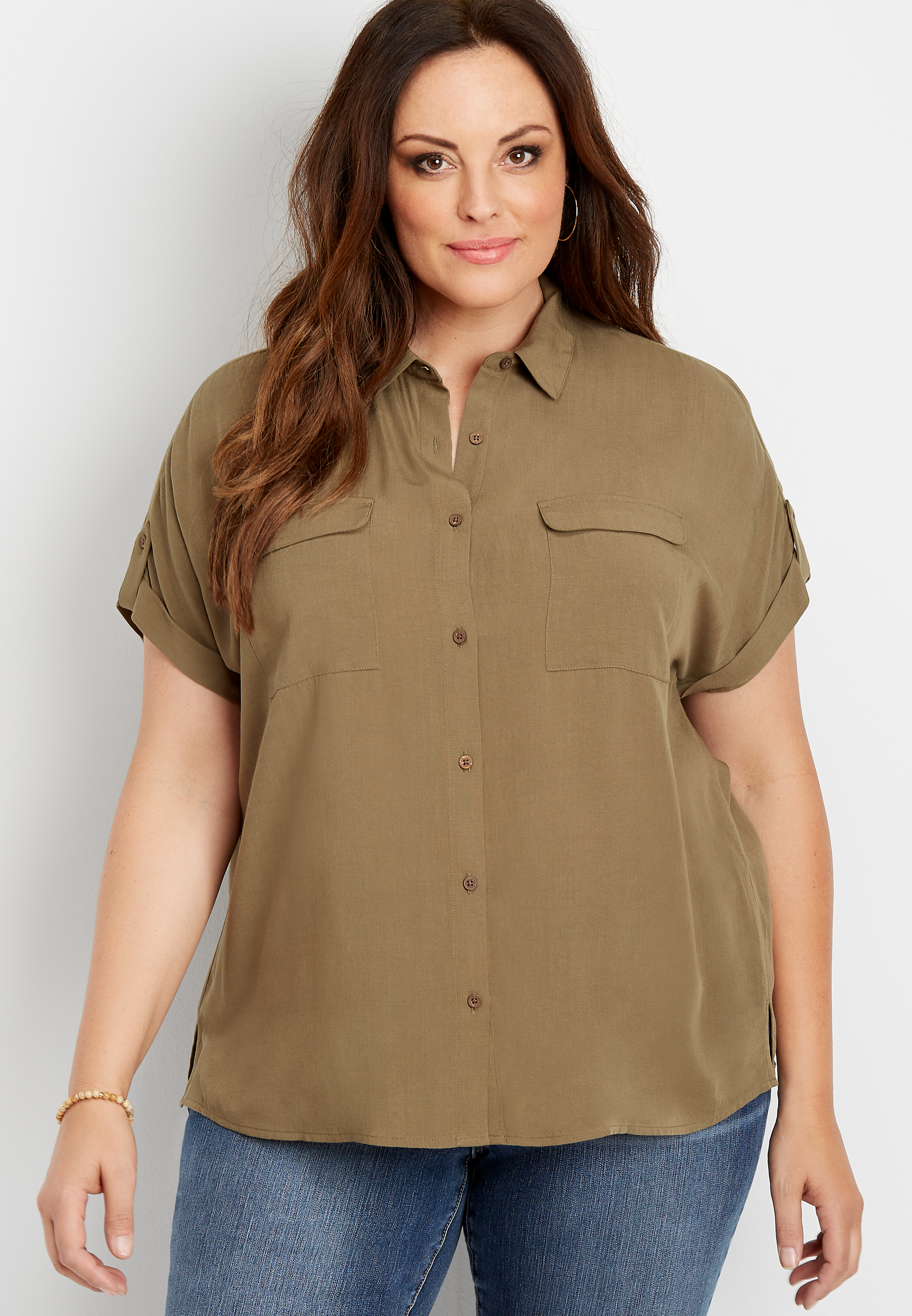 plus size solid button down top | maurices