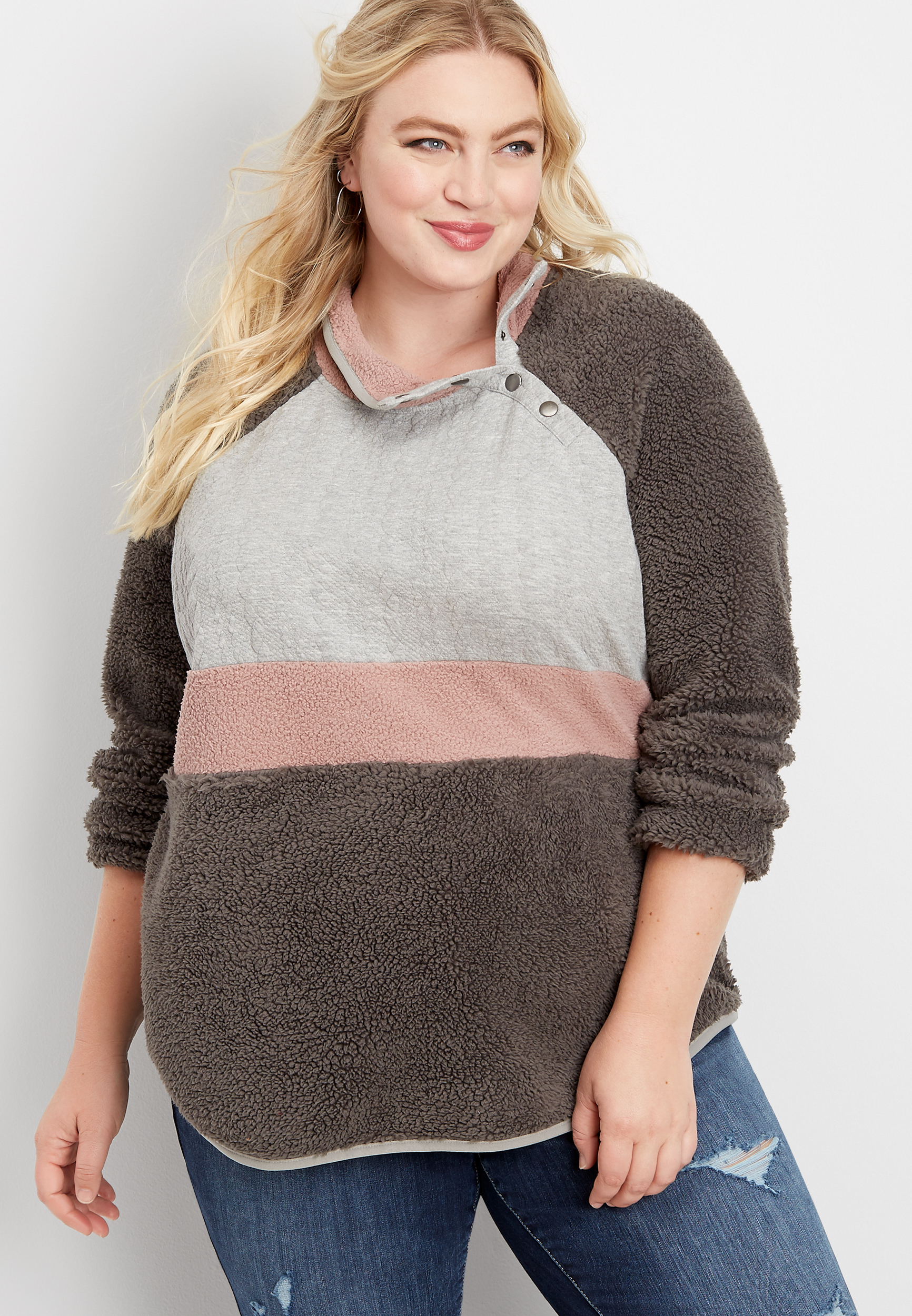 plus size cable yoke sherpa pullover | maurices