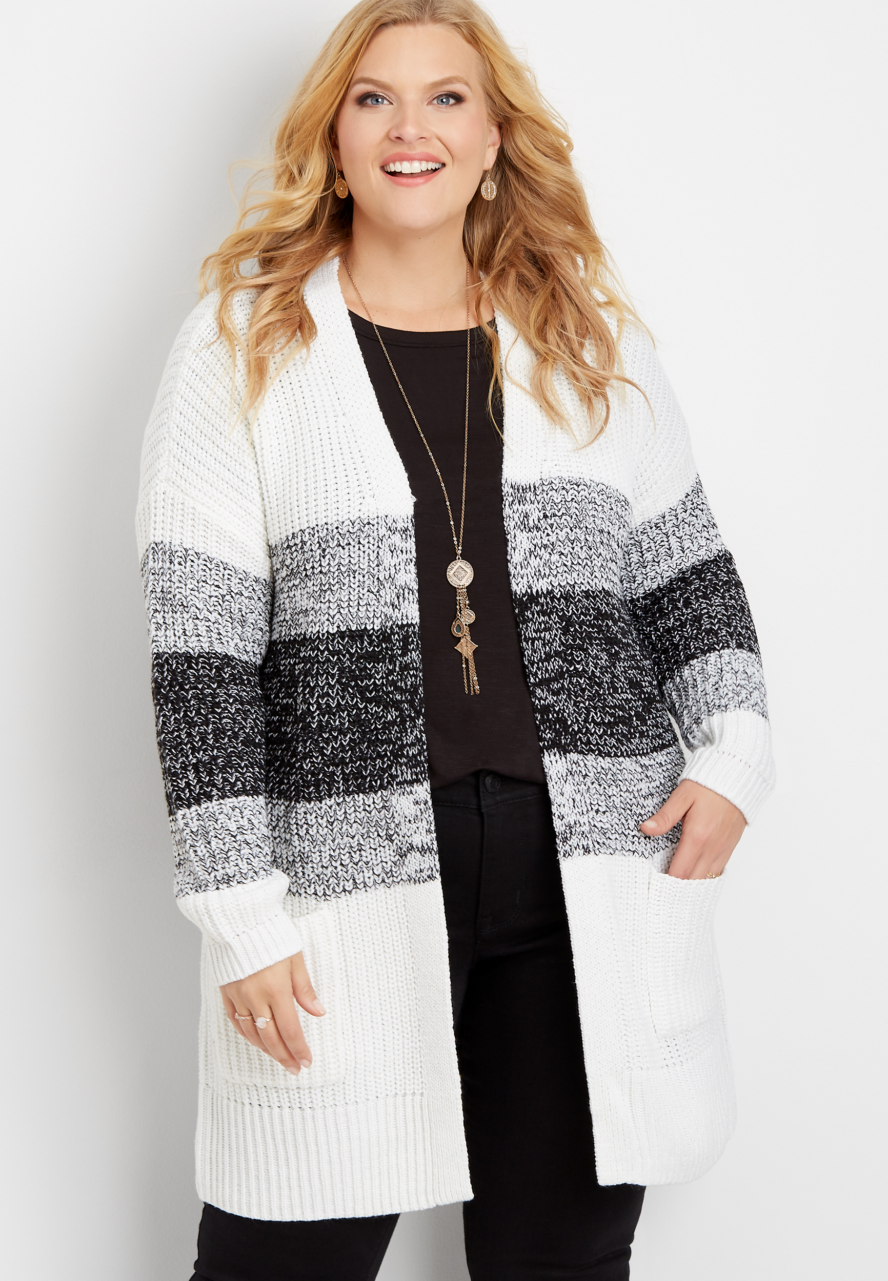 plus size colorblock open front duster cardigan | maurices