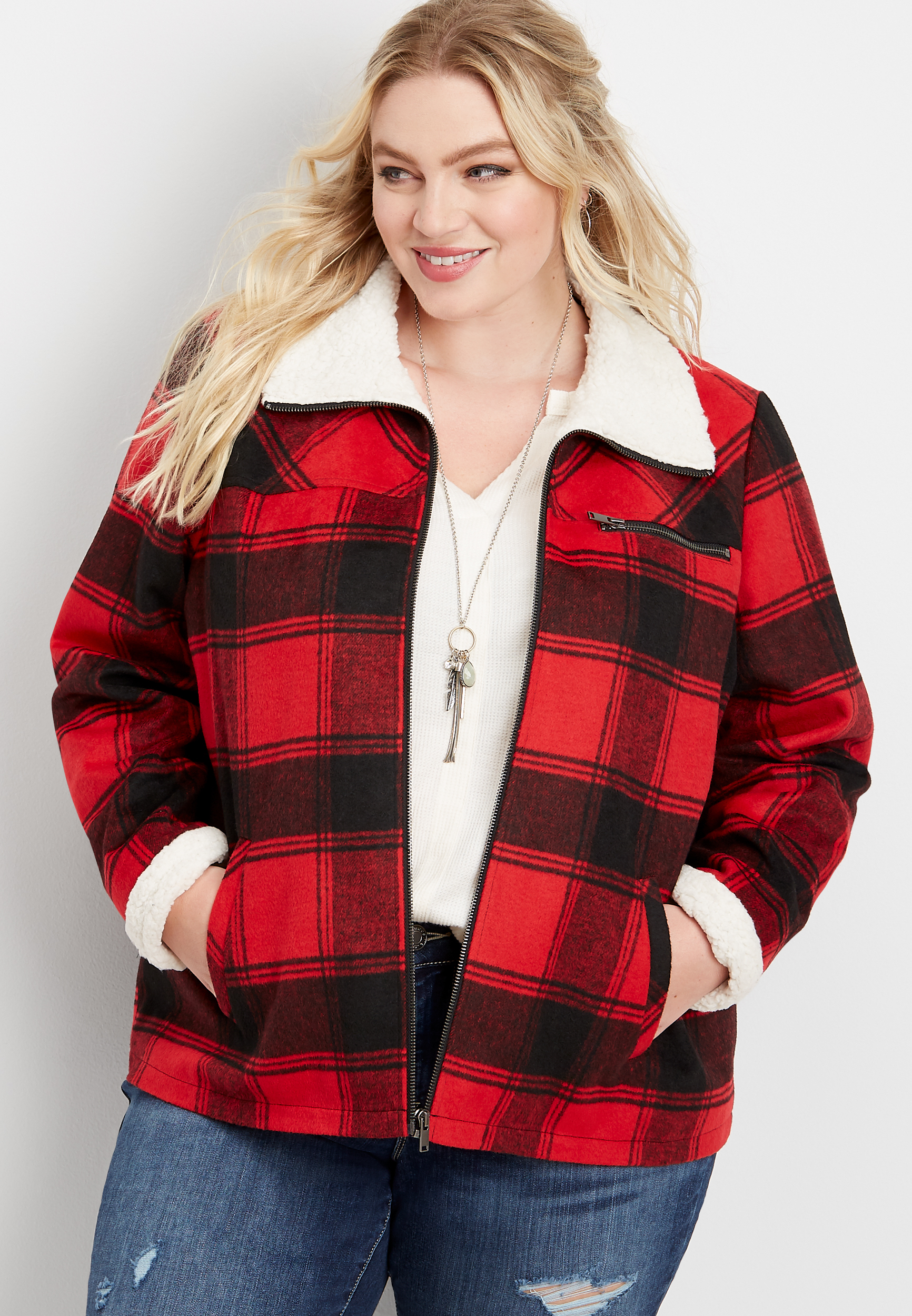 plus size sherpa trim jacket | maurices