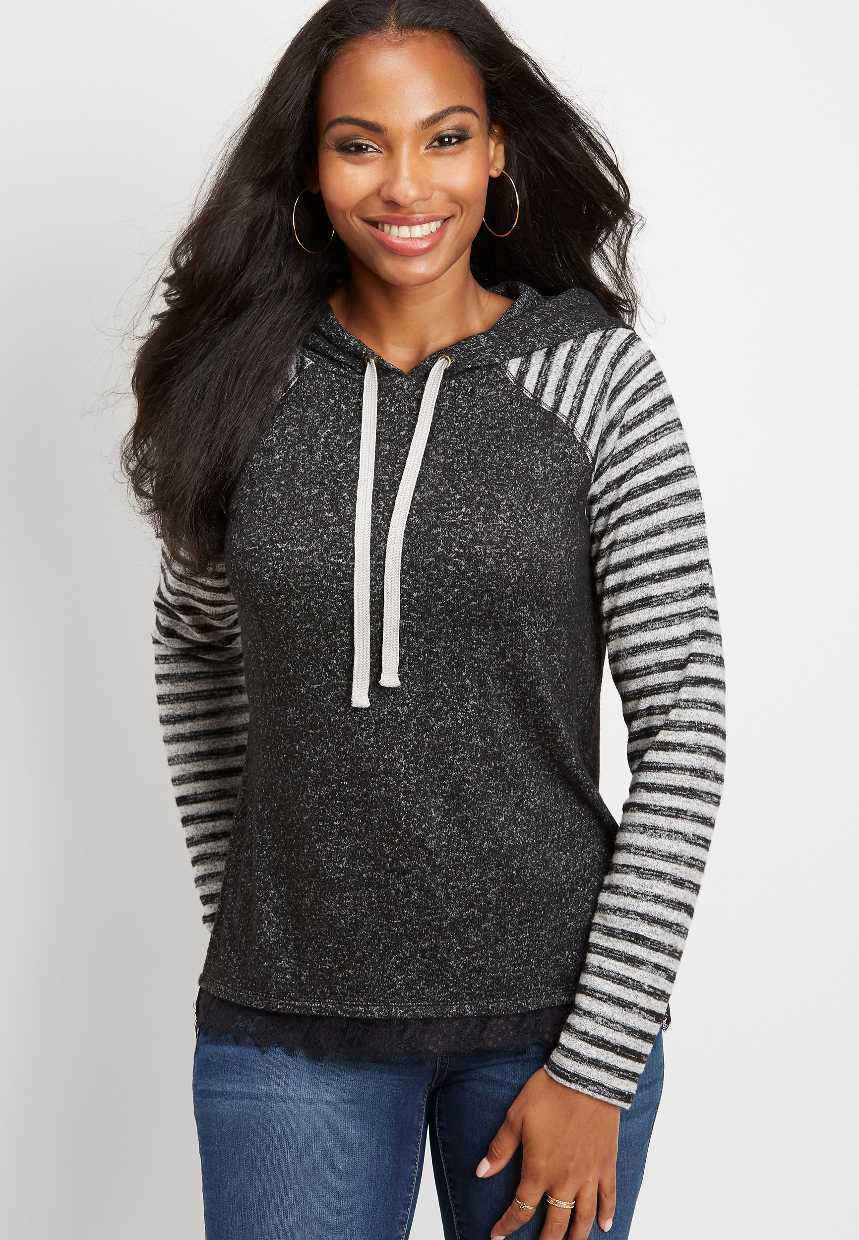 brushed stripe mix hoodie | maurices