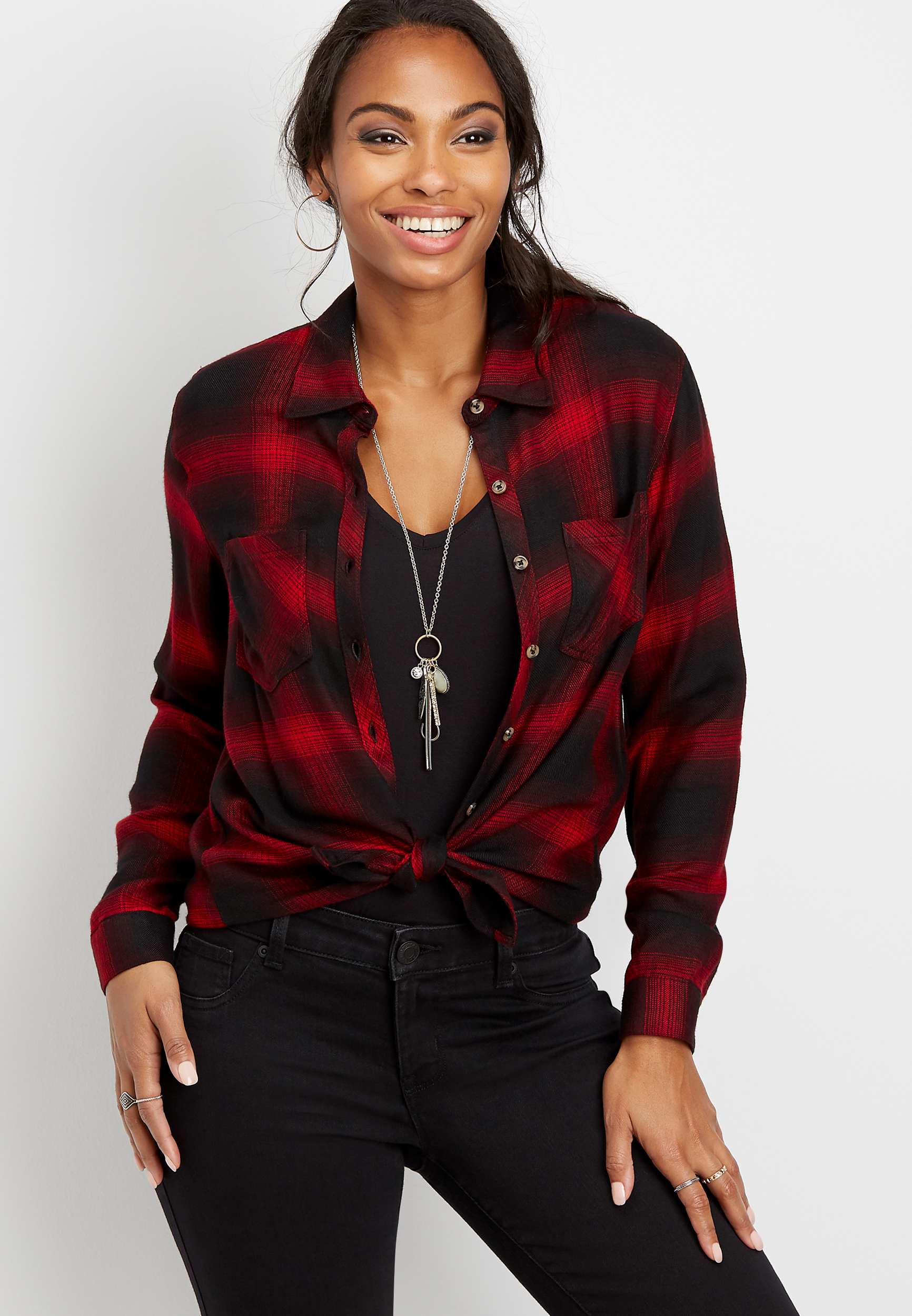 plaid long sleeve button down shirt | maurices