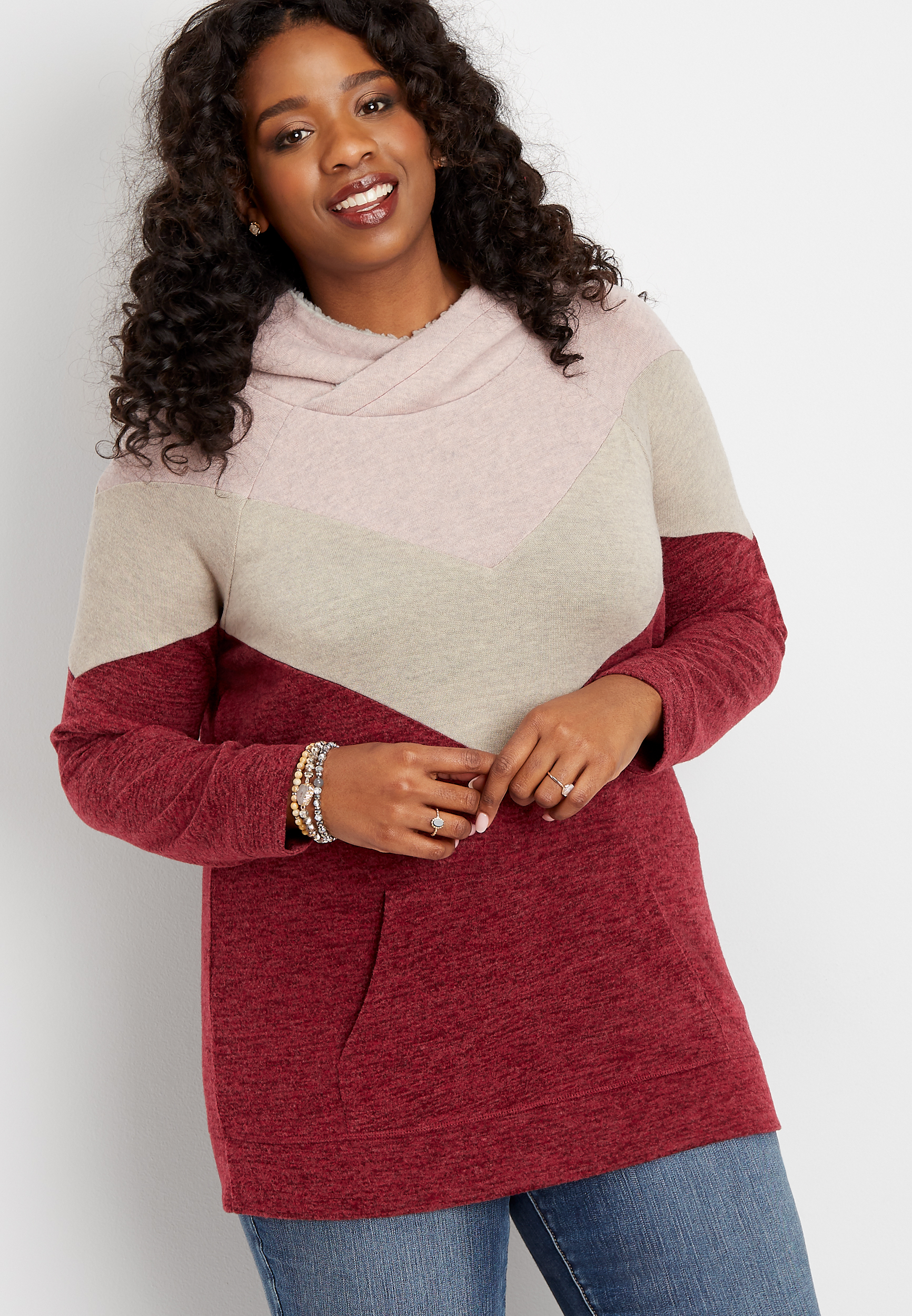 plus size chevron sherpa hooded pullover | maurices