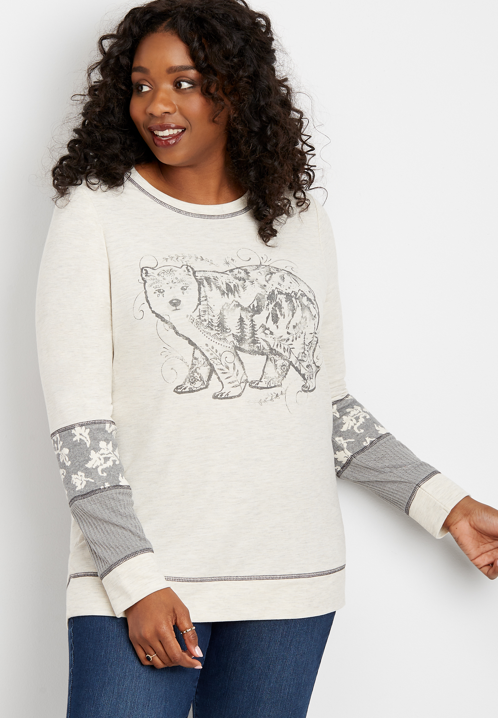 plus size long sleeve bear graphic pullover | maurices