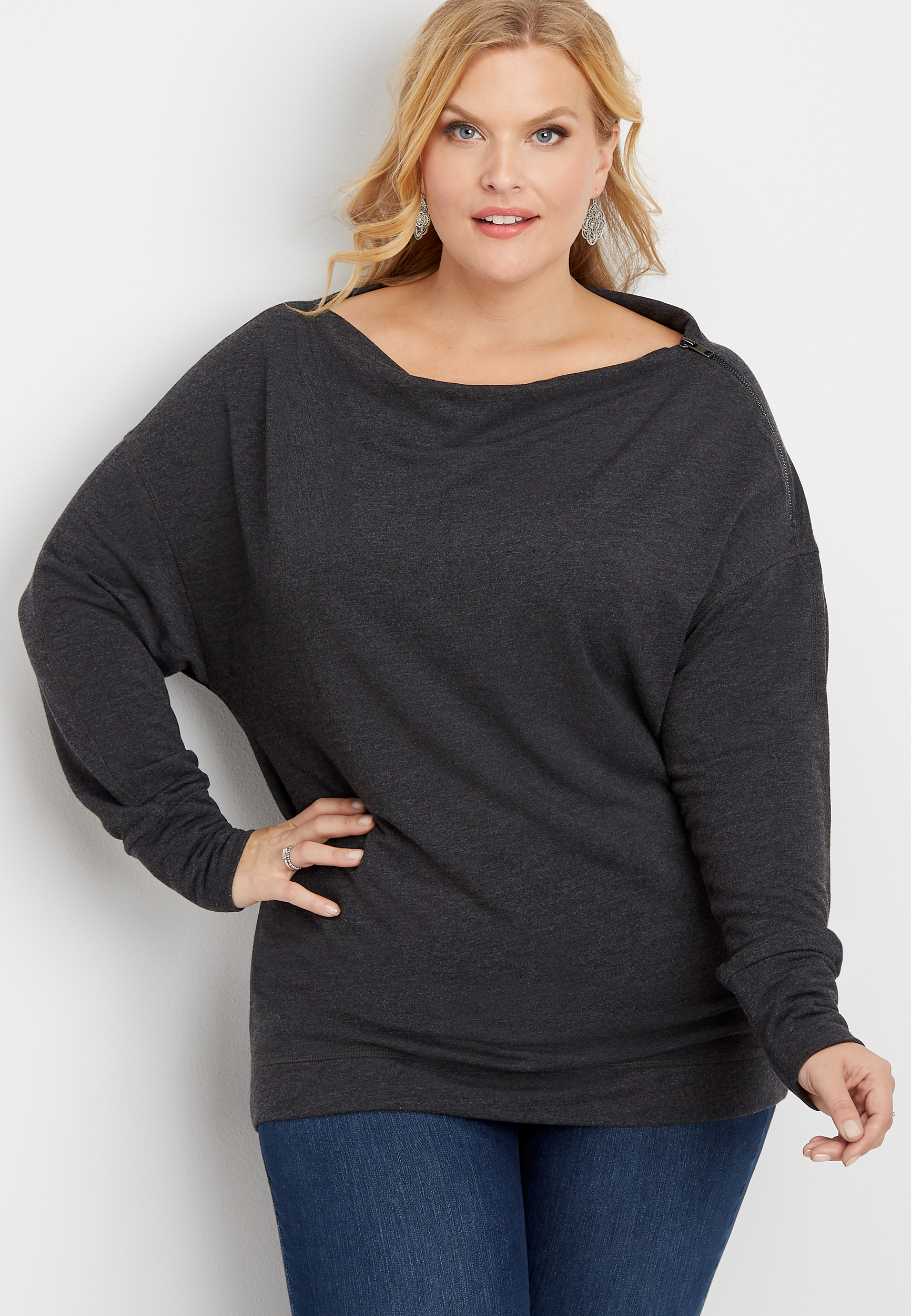 plus size zip shoulder pullover | maurices
