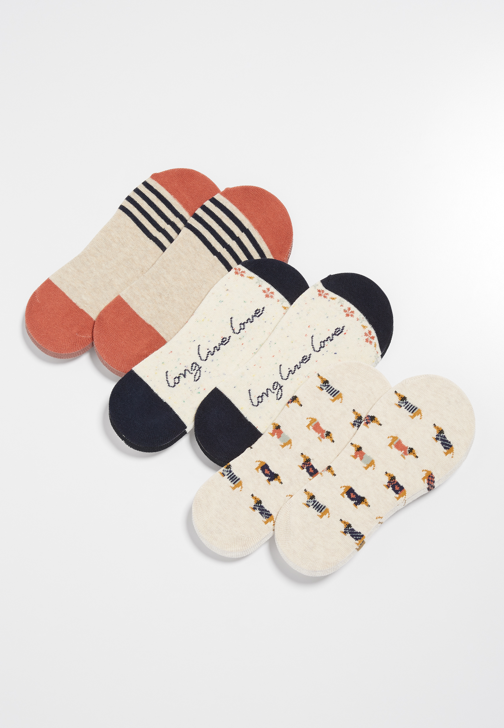 3 Pack Weiner Dog No Show Socks | maurices