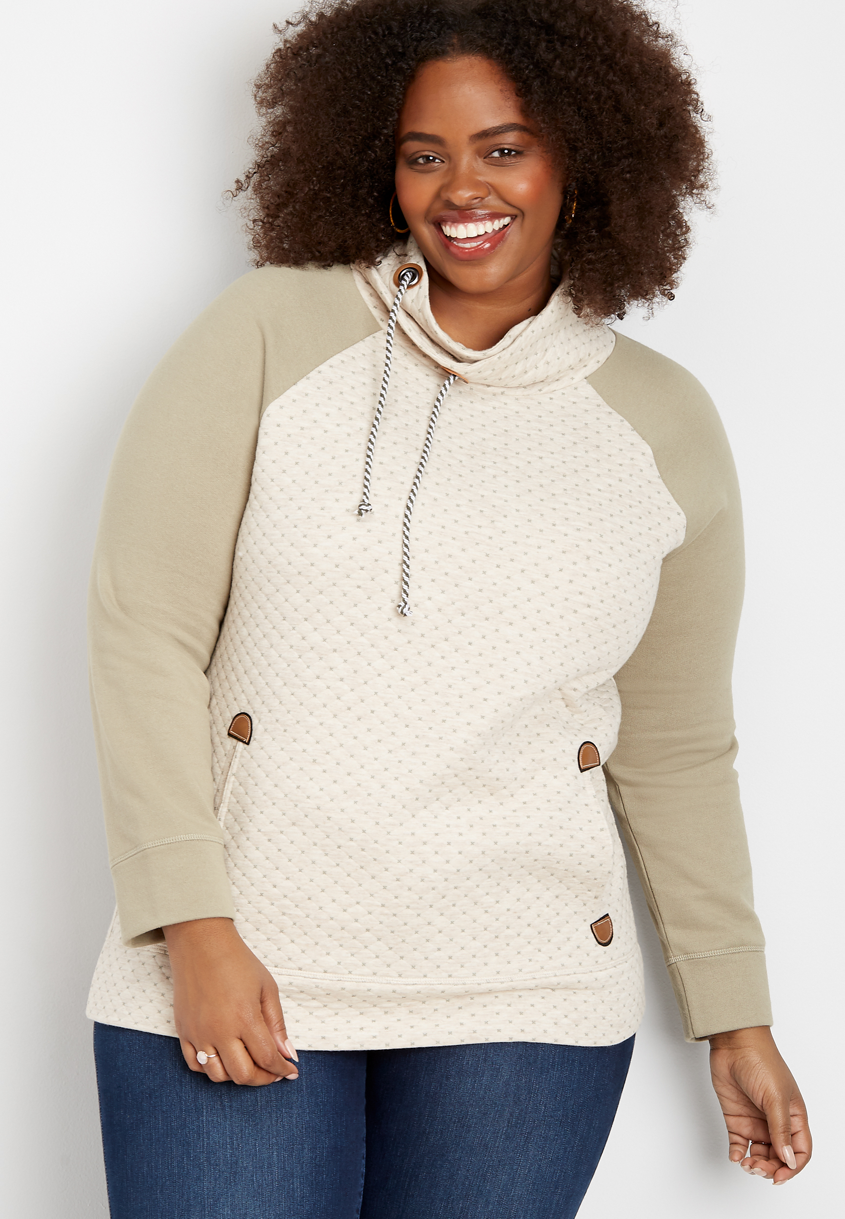 plus size quilted colorblock cowl neck pullover | maurices