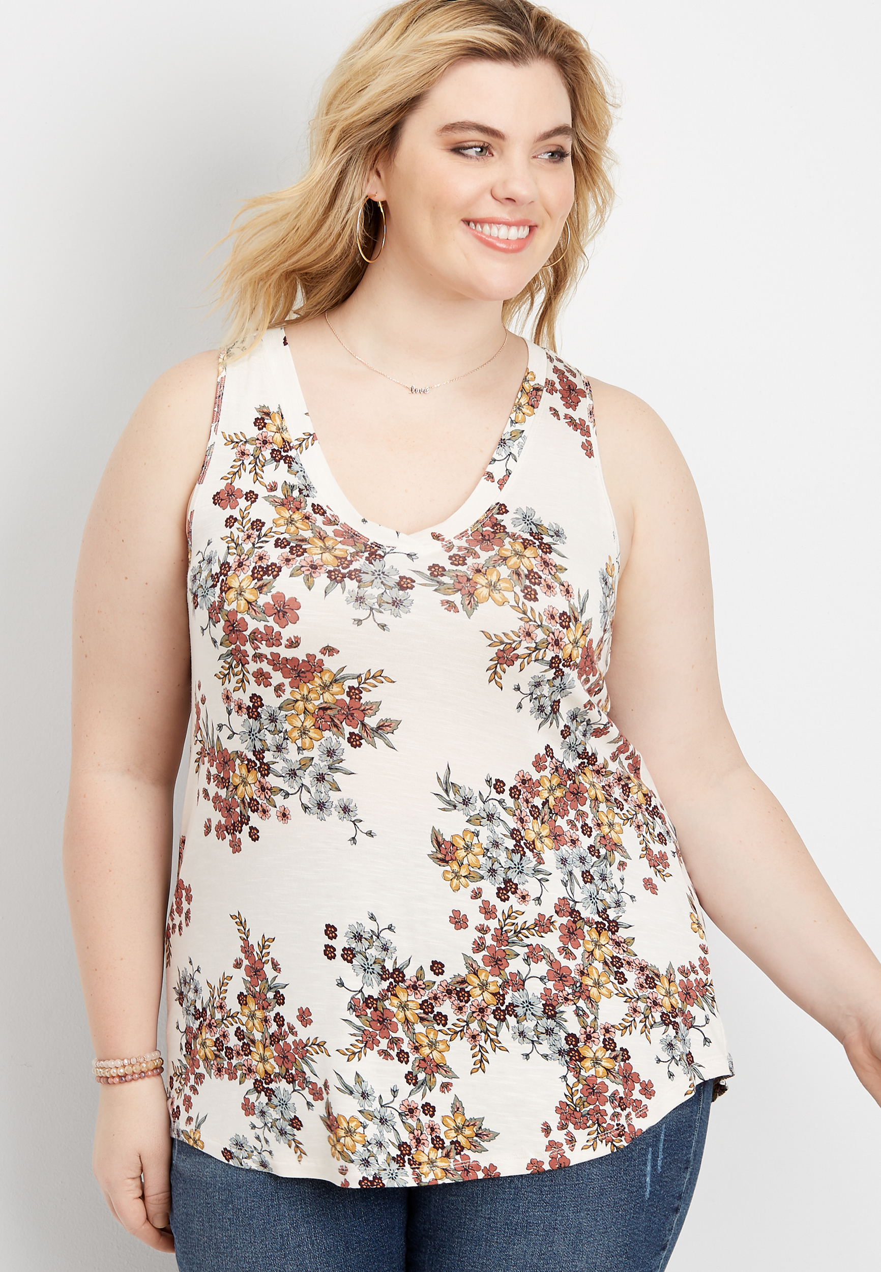 Plus Size 24/7 Floral V-Neck Tank | maurices