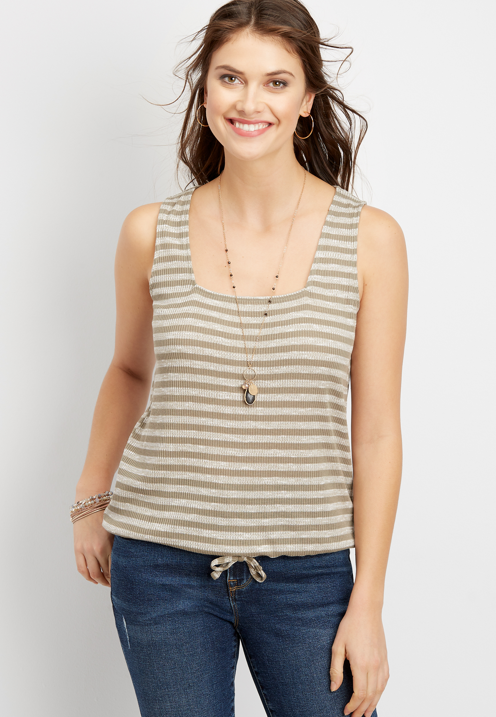 24/7 Stripe Square Neck Drawstring Tank | maurices