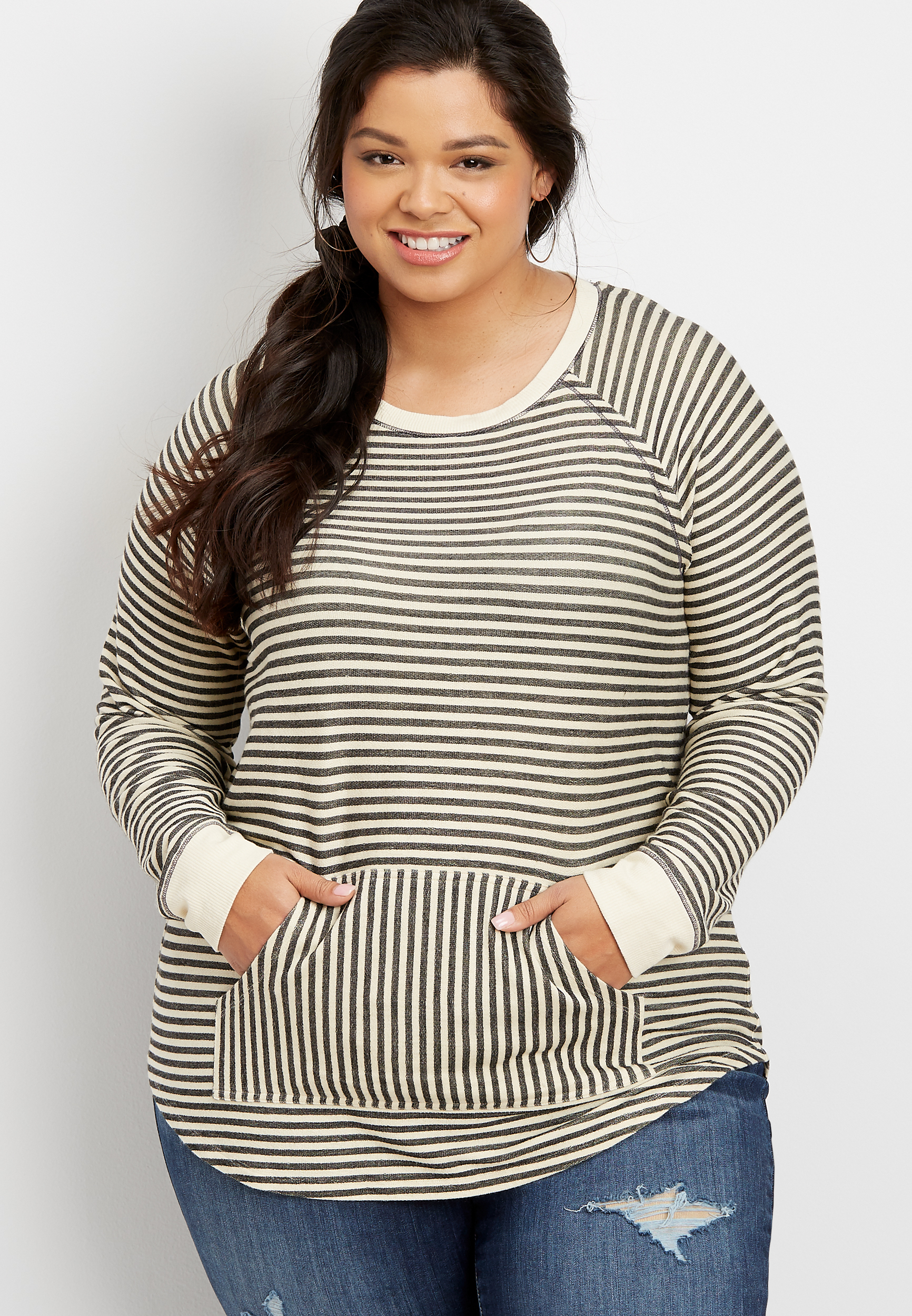 Plus Size Stripe Pocket Pullover | maurices