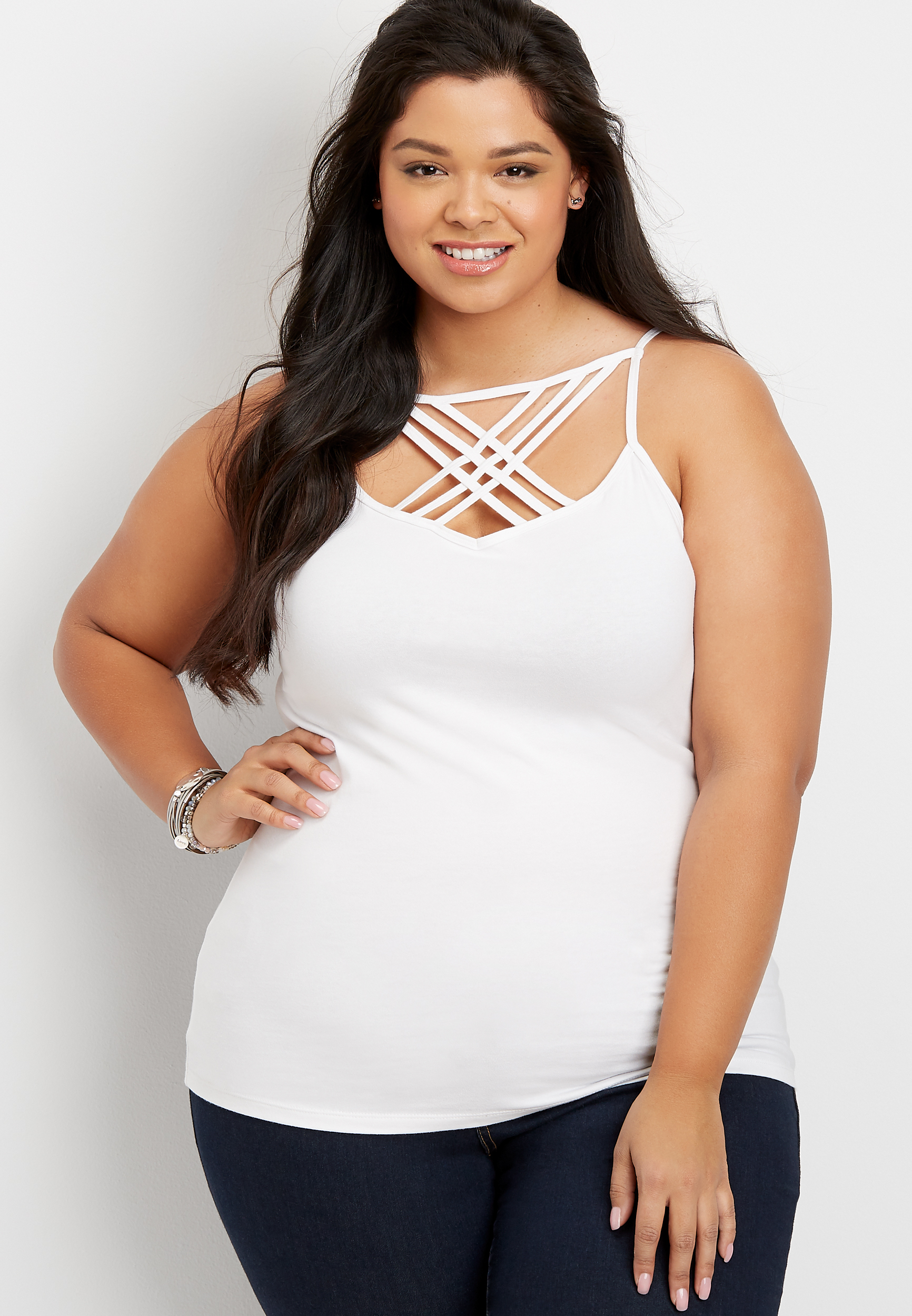 Plus Size Solid Strappy Neck Layering Cami | maurices